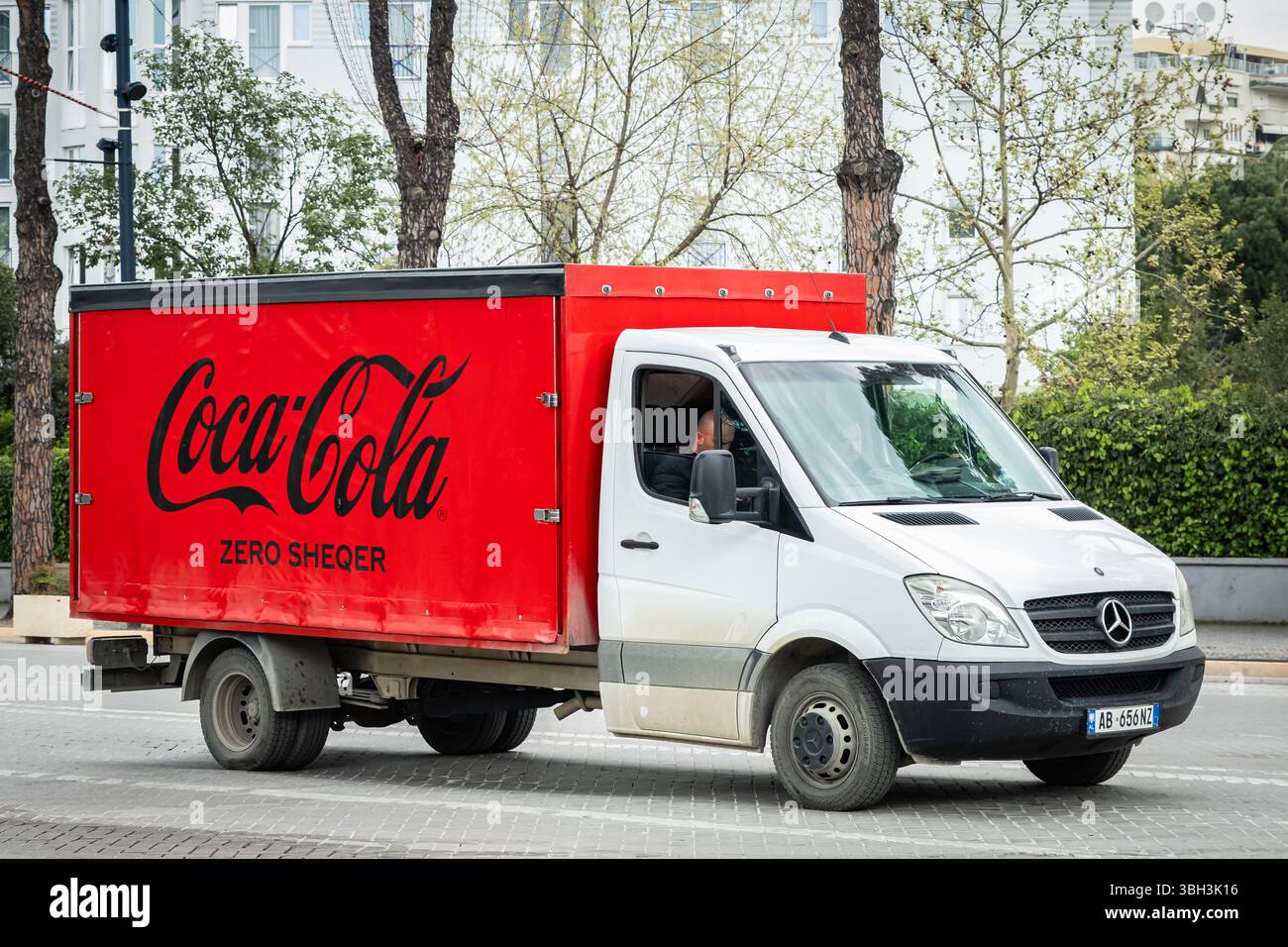 COCA COLA transport truck on the way to deliver in Tirana Albania. Coca ...