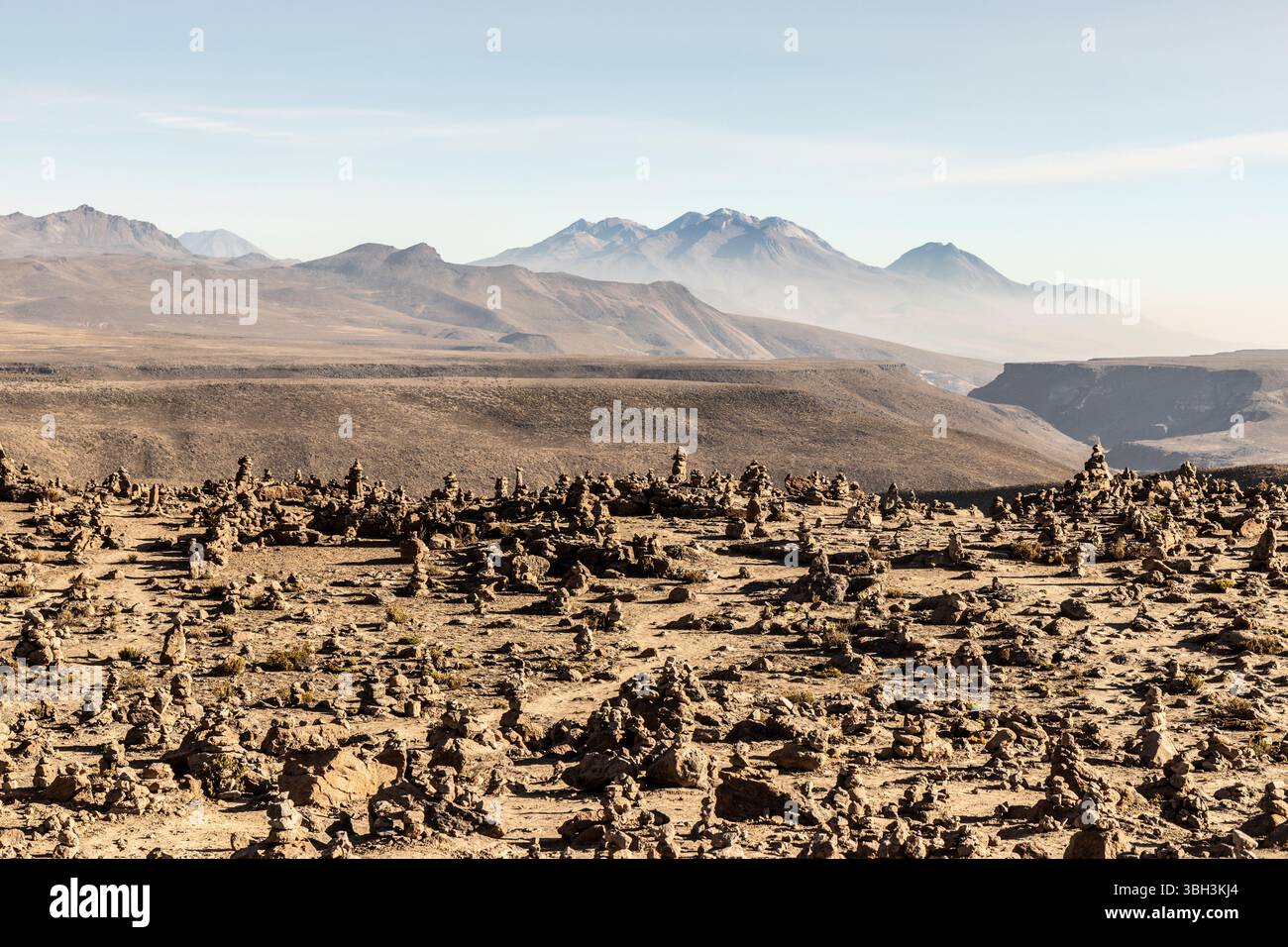 Piles of stones called Apachita (Apacheta) at Patapampa near Colca ...