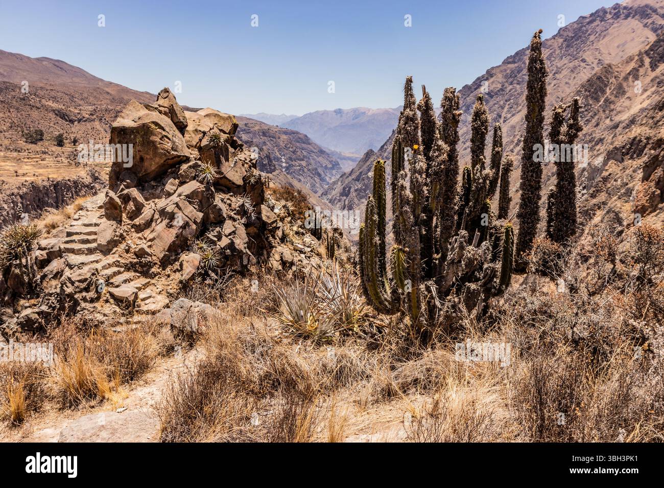 Steps at Chimpa (Chimba) fortress above Colca canyon, Peru Stock Photo ...