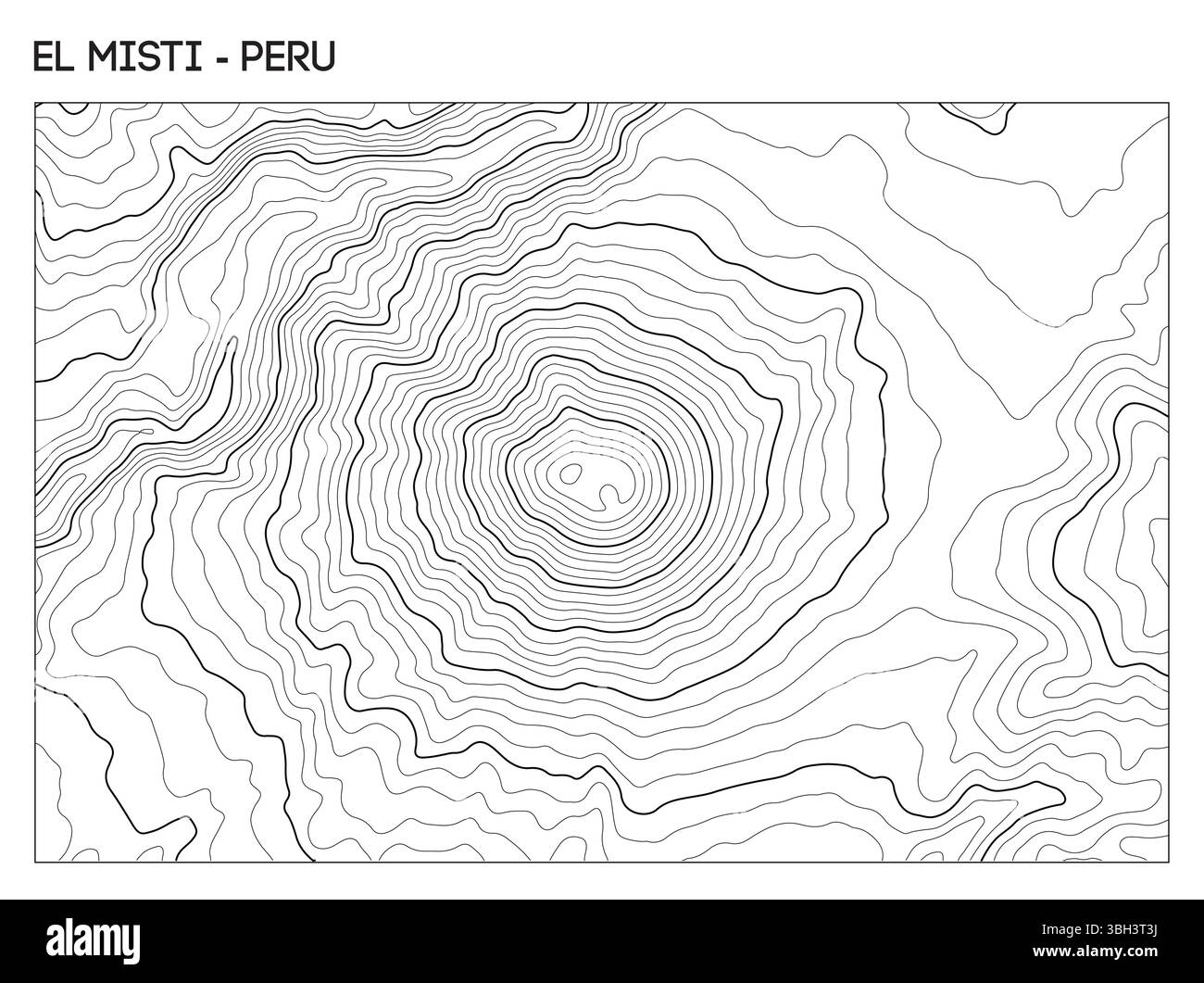 Topographic contour map of El Misti volcano in Peru showing central ...