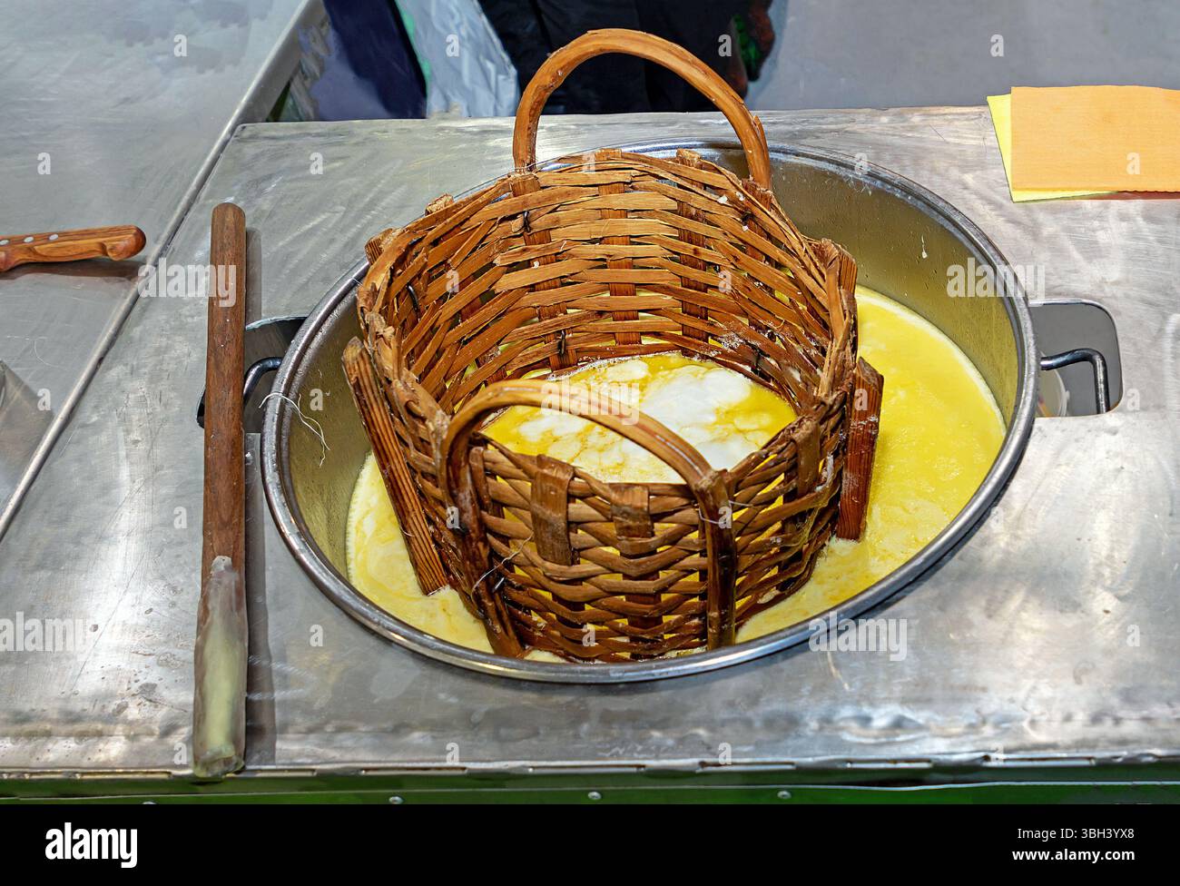 Making cheese process from milk concentrate in dairy industry in ...