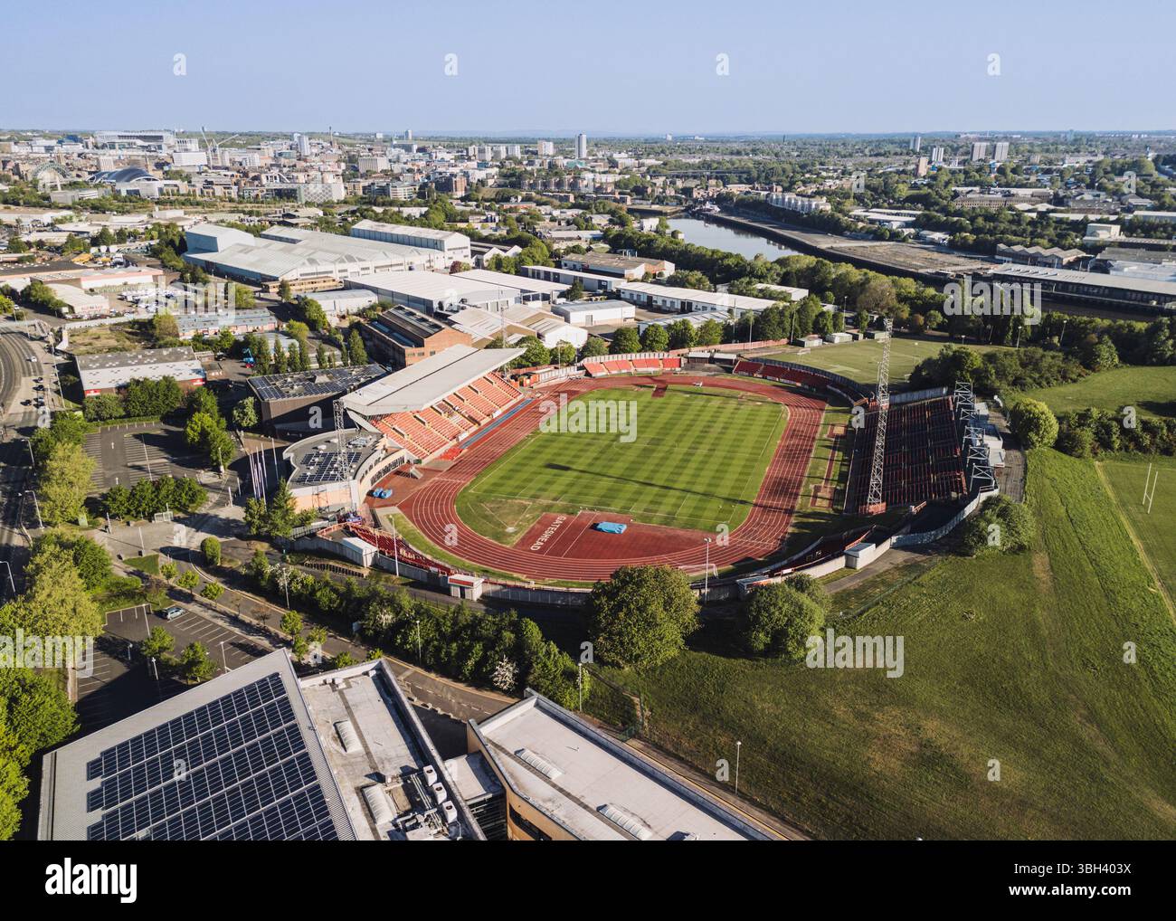 Gateshead UK: 10th May 2025: Drone view point of Gateshead Stadium from ...