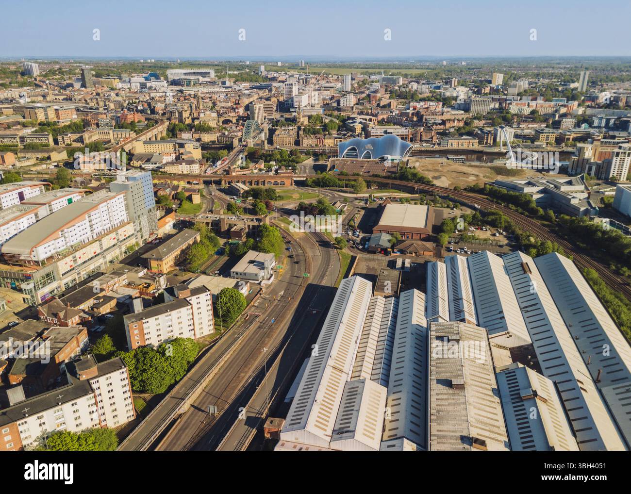 Gateshead UK: 10th May 2025: Gateshead City Centre skyline. Sunny day ...