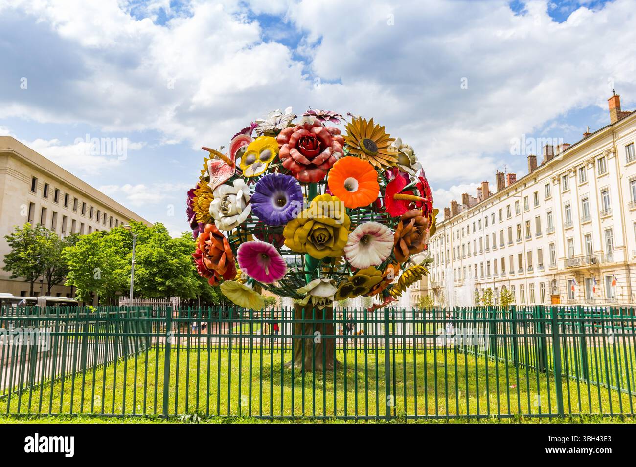 Flower tree sculpture on the Antonin Poncet square in Lyon, France ...