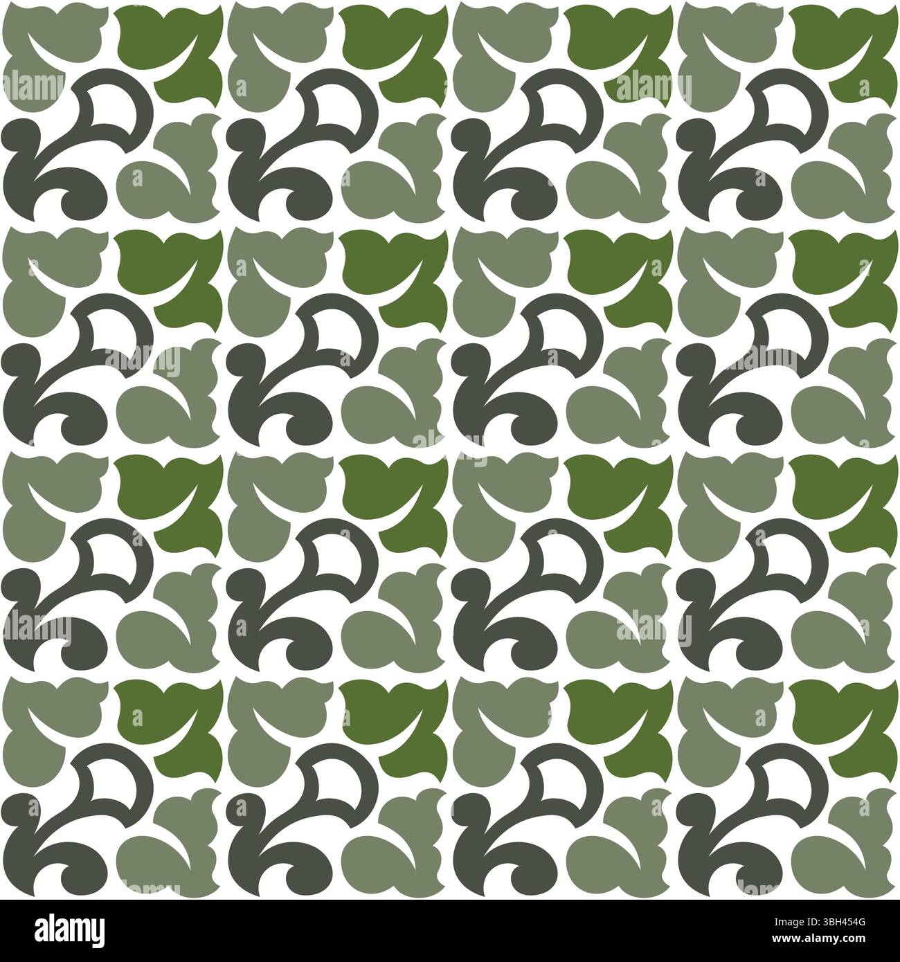 Shades of green square leaves on white background. Vintage floral ...