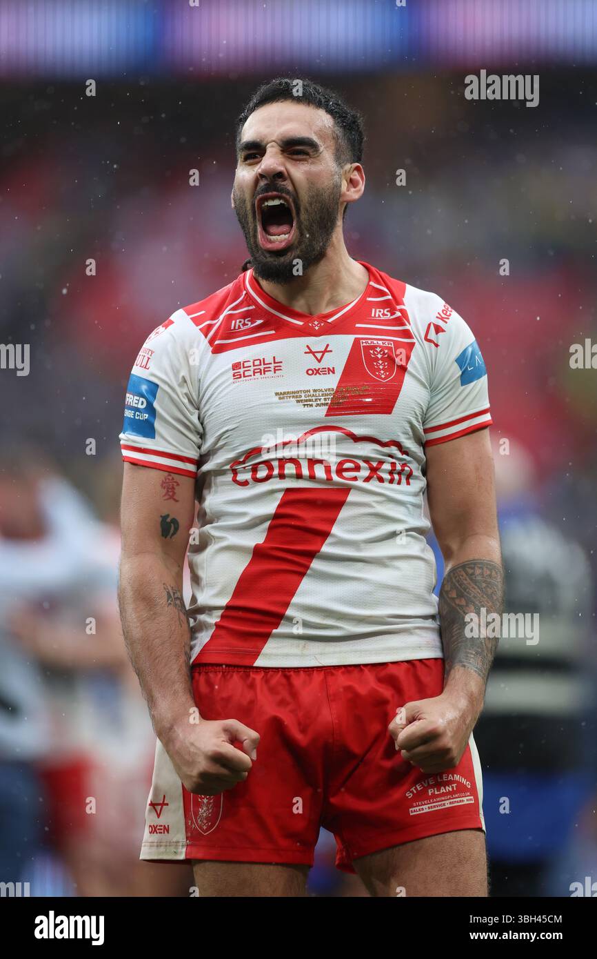 Hull Kingston Rovers' Tyrone May celebrates after the final whistle ...