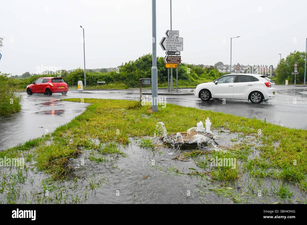 Weymouth, Dorset, UK. 7th June 2025. UK Weather. Water gushing out of a ...