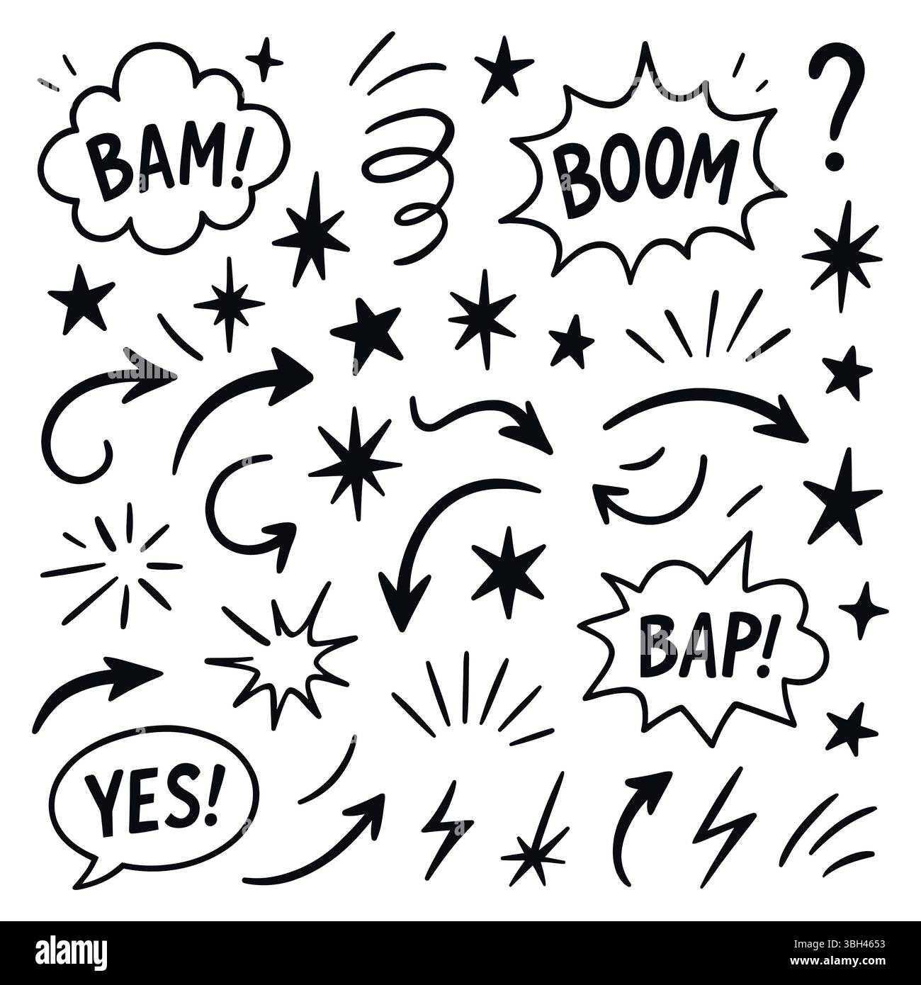 Boom explosion pow set Black and White Stock Photos & Images - Alamy