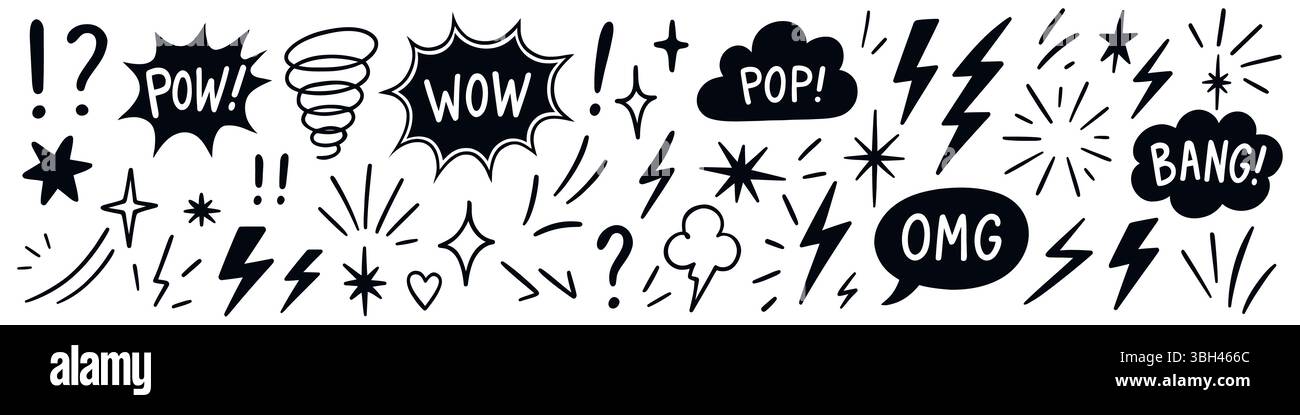 Hand drawn set of comics bombs and explosions. Speech bubbles with ...
