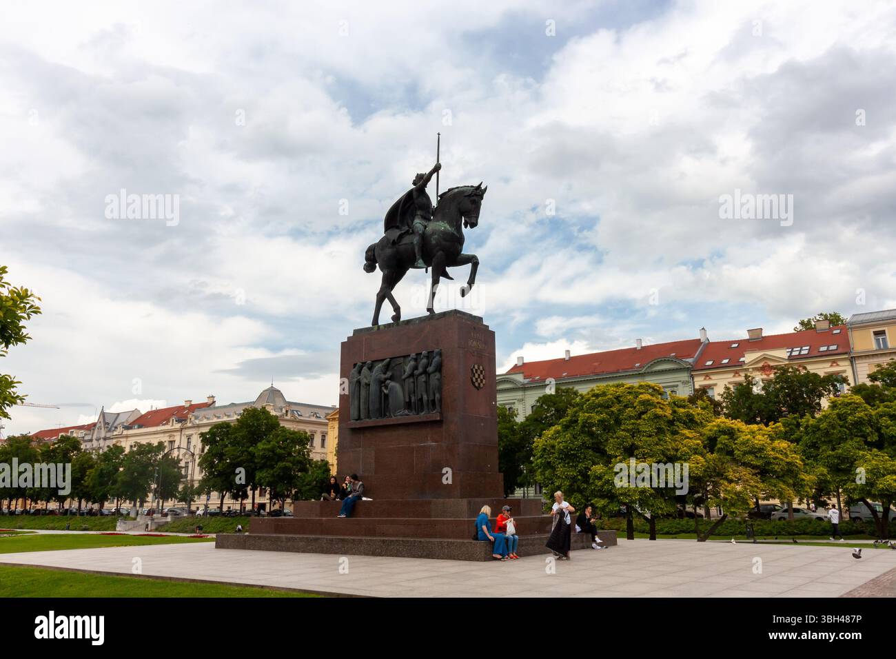 ZAGREB, CROATIA - MAY 22, 2025: The majestic equestrian statue of King ...