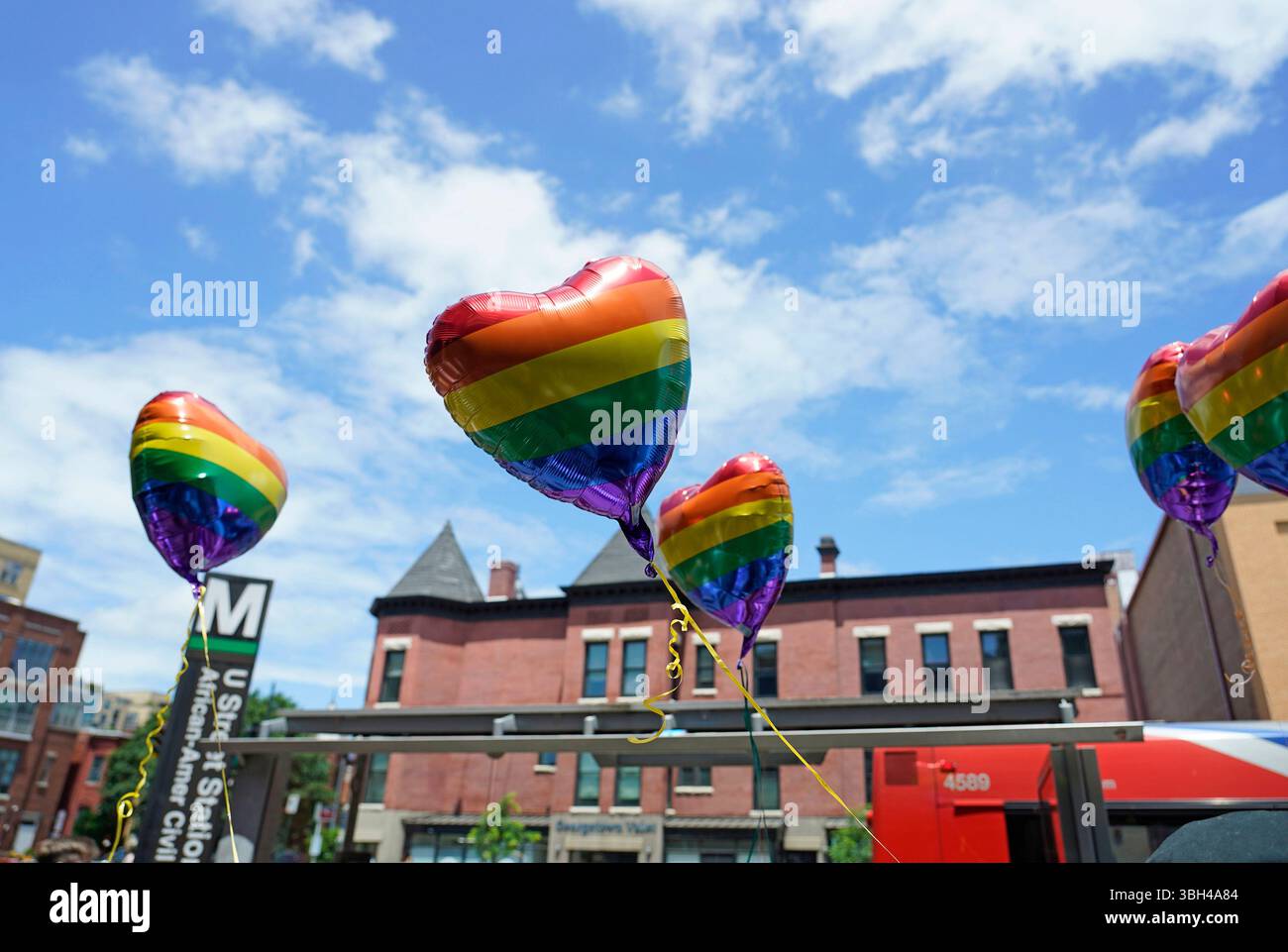 Washington, United States. 07th June, 2025. Pride balloons are hung ...