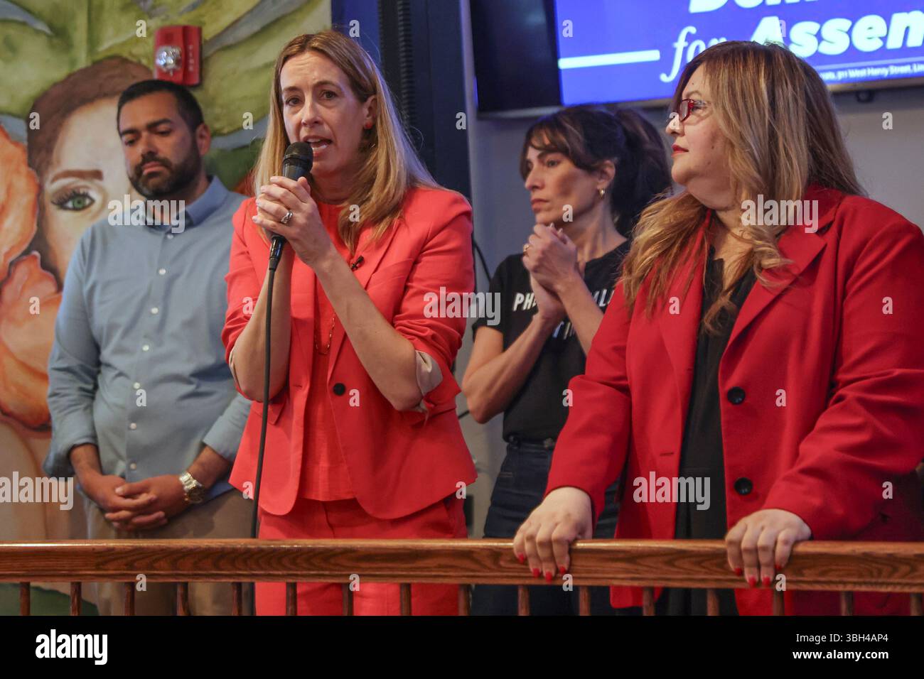 Rep. Mikie Sherrill, D-N.J., speaks at a "Get Out the Vote" rally, Saturday, June 7, 2025, in ...