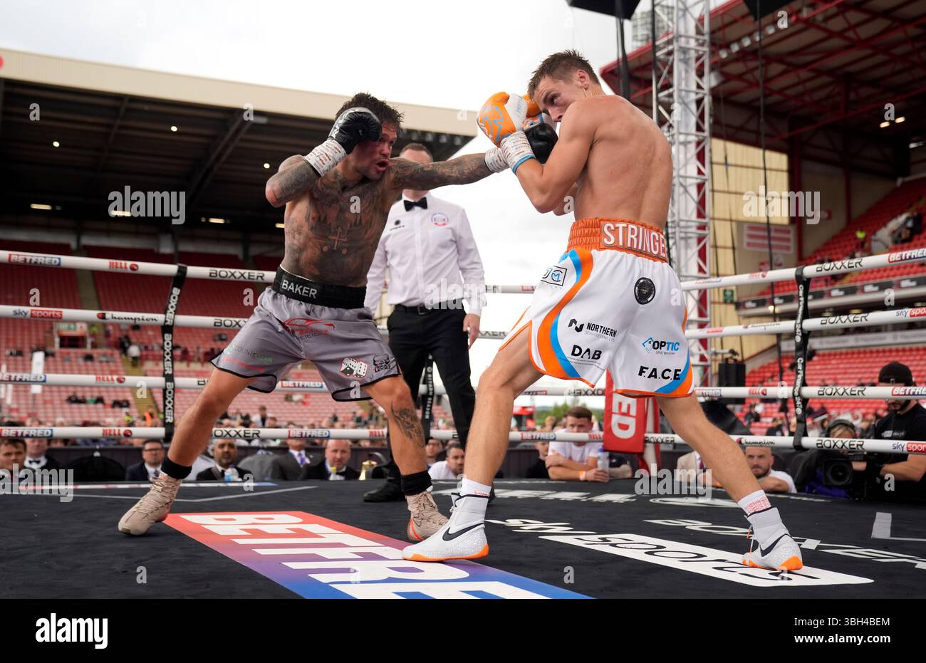 Frankie Stringer (right) in action against Kane Baker (left) at Oakwell ...