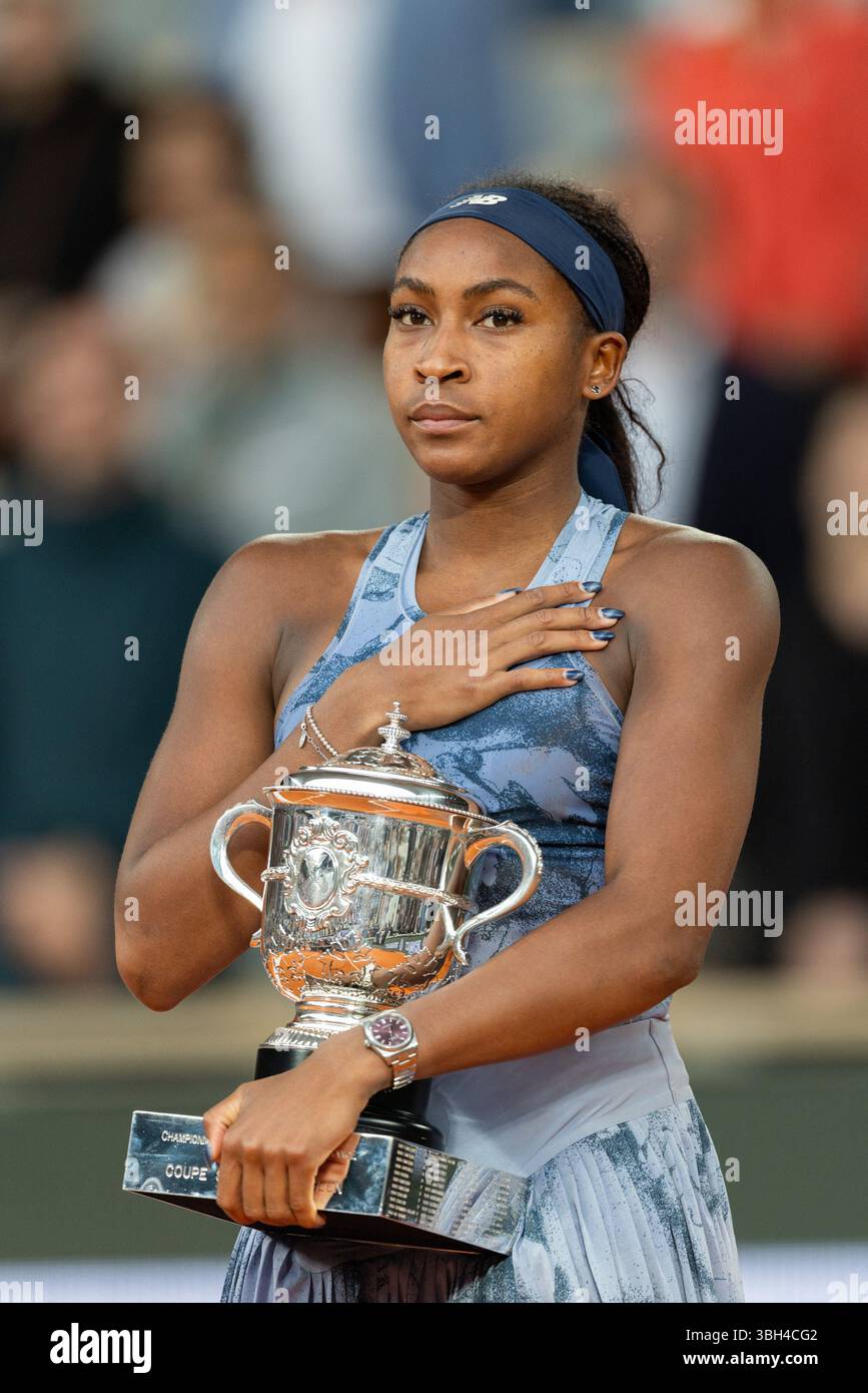 Paris, France. 07th June, 2025. Coco Gauff winning Suzanne Lenglen Cup ...