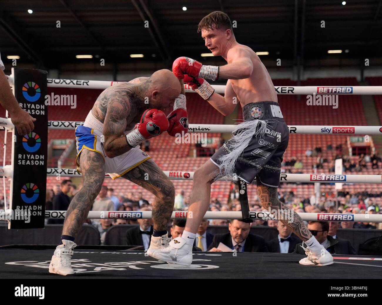 Sam Hickey (right) in action against Harley Hodgetts (left) at Oakwell ...