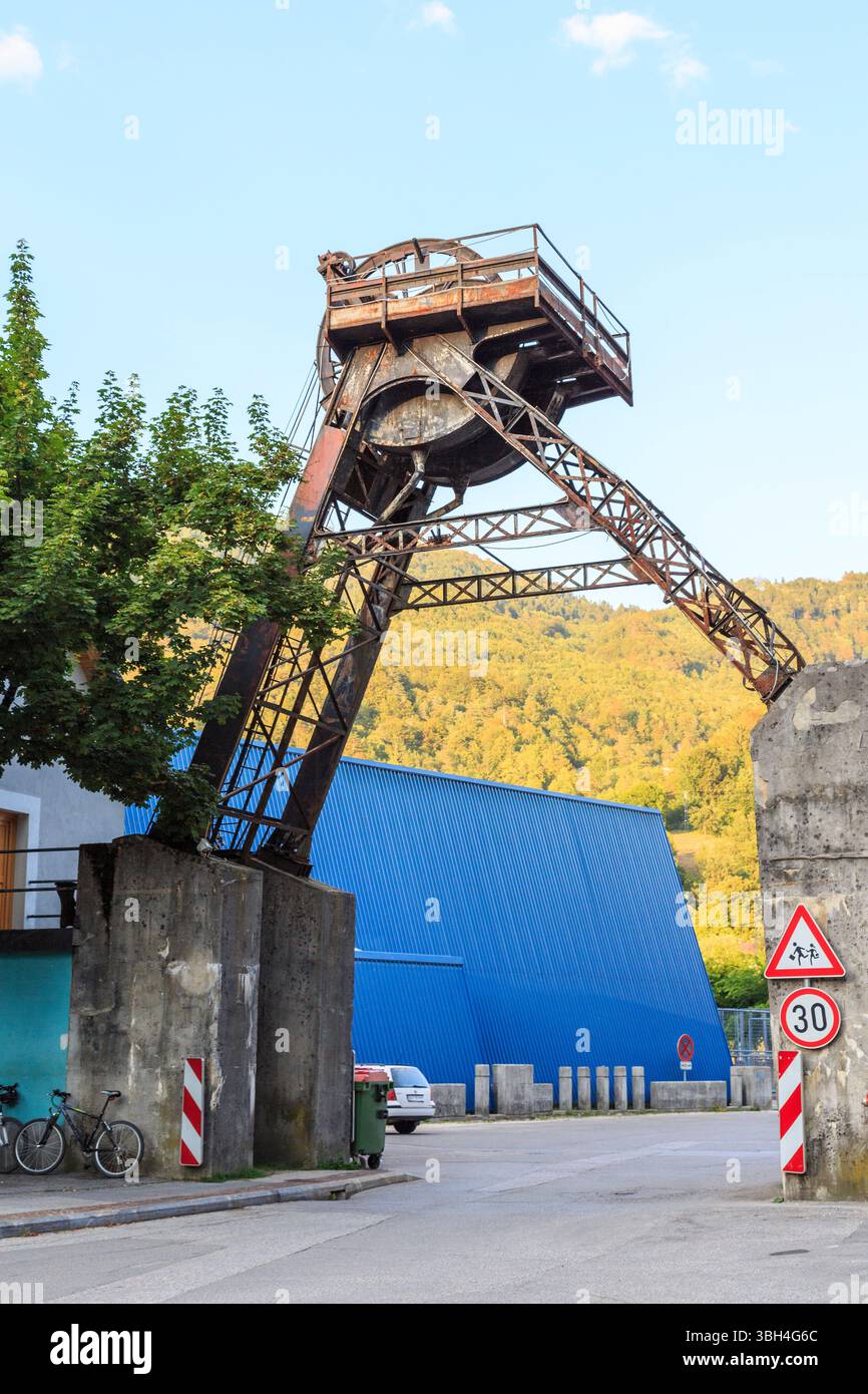 Arch made from headframe from mercury mine, Idrija, Slovenia Stock ...