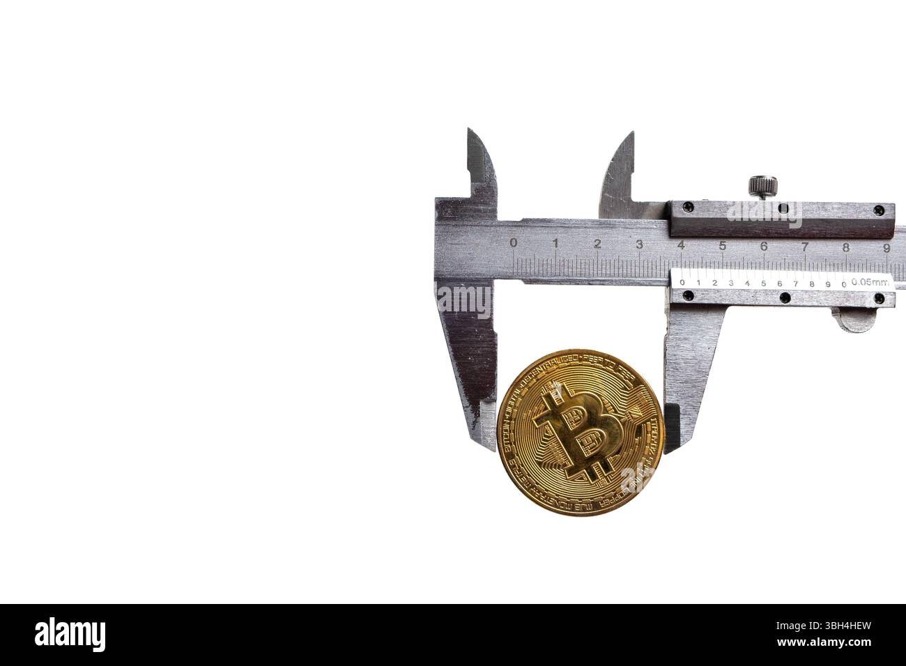 Digital currency physical golden bitcoin coin and vernier caliper ...