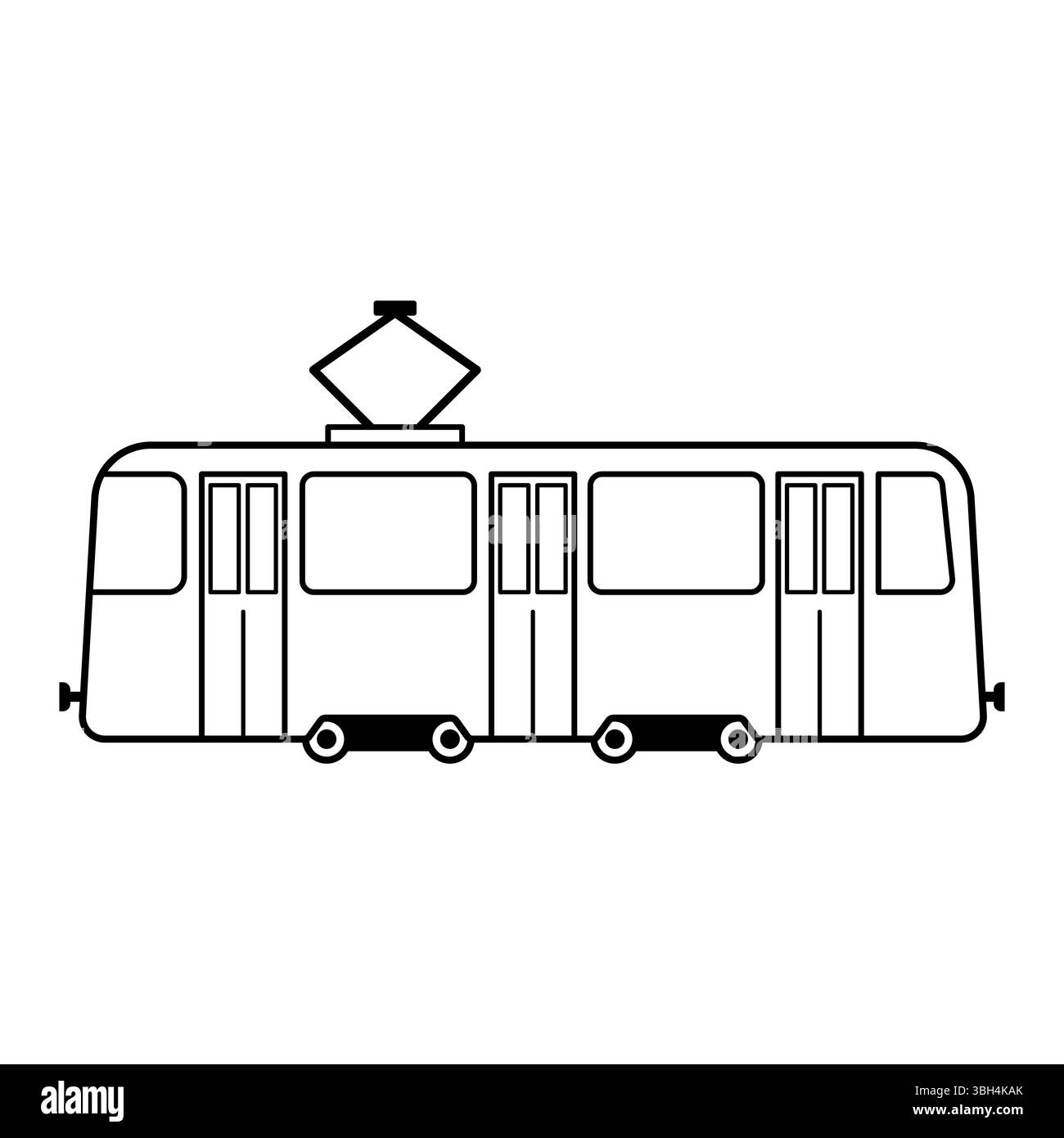 Streetcar Outline Vector Illustration. The vehicle is depicted with a ...