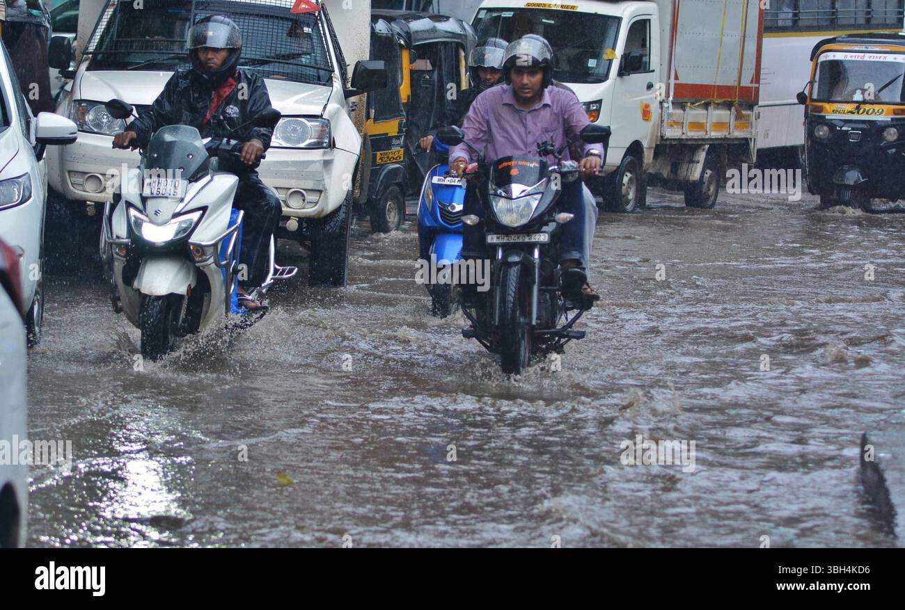 MUMBAI, INDIA - JUNE 7: Due to heavy rains in Thane city, water logging on the road in the ...