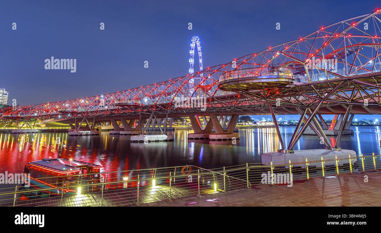 Architecture of pedestrian bridge, ferris wheel in the background ...