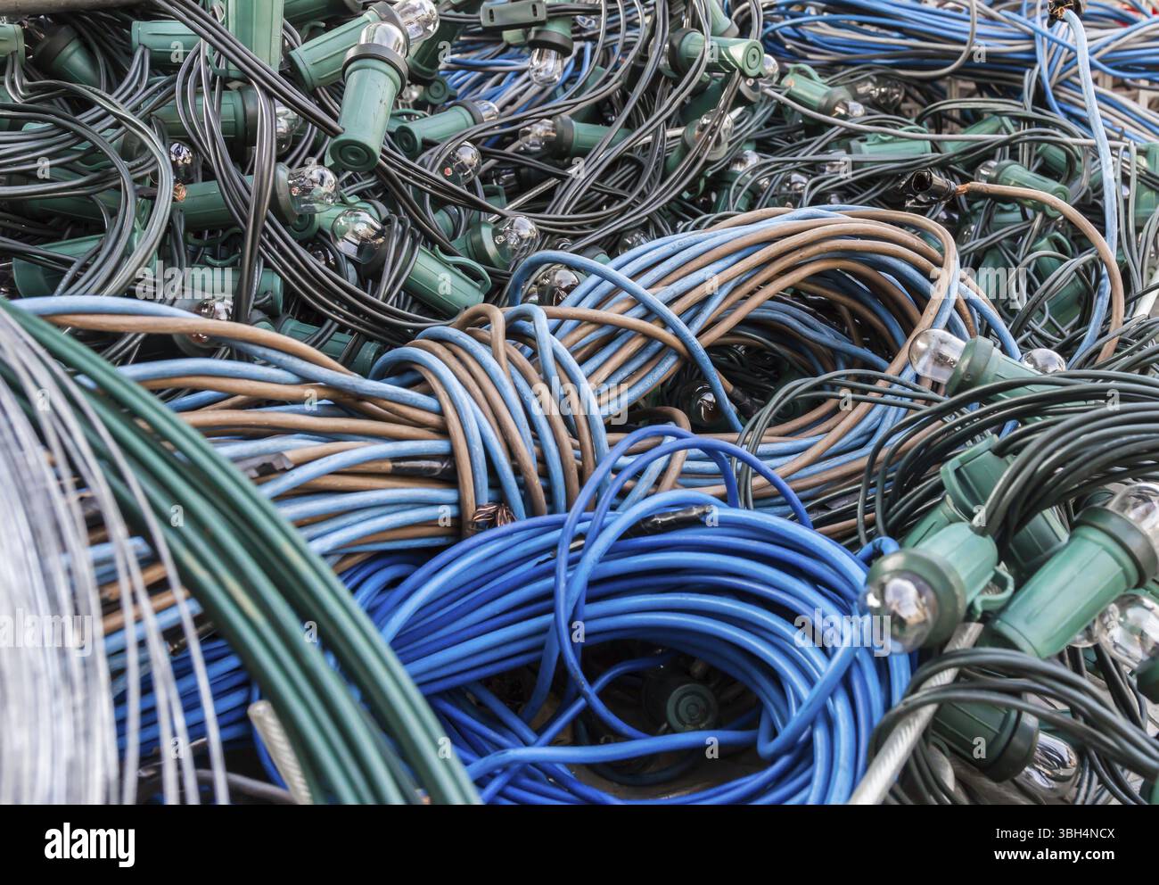 Mess of tangled old-style Christmas lights. Shallow DOF Stock Photo - Alamy