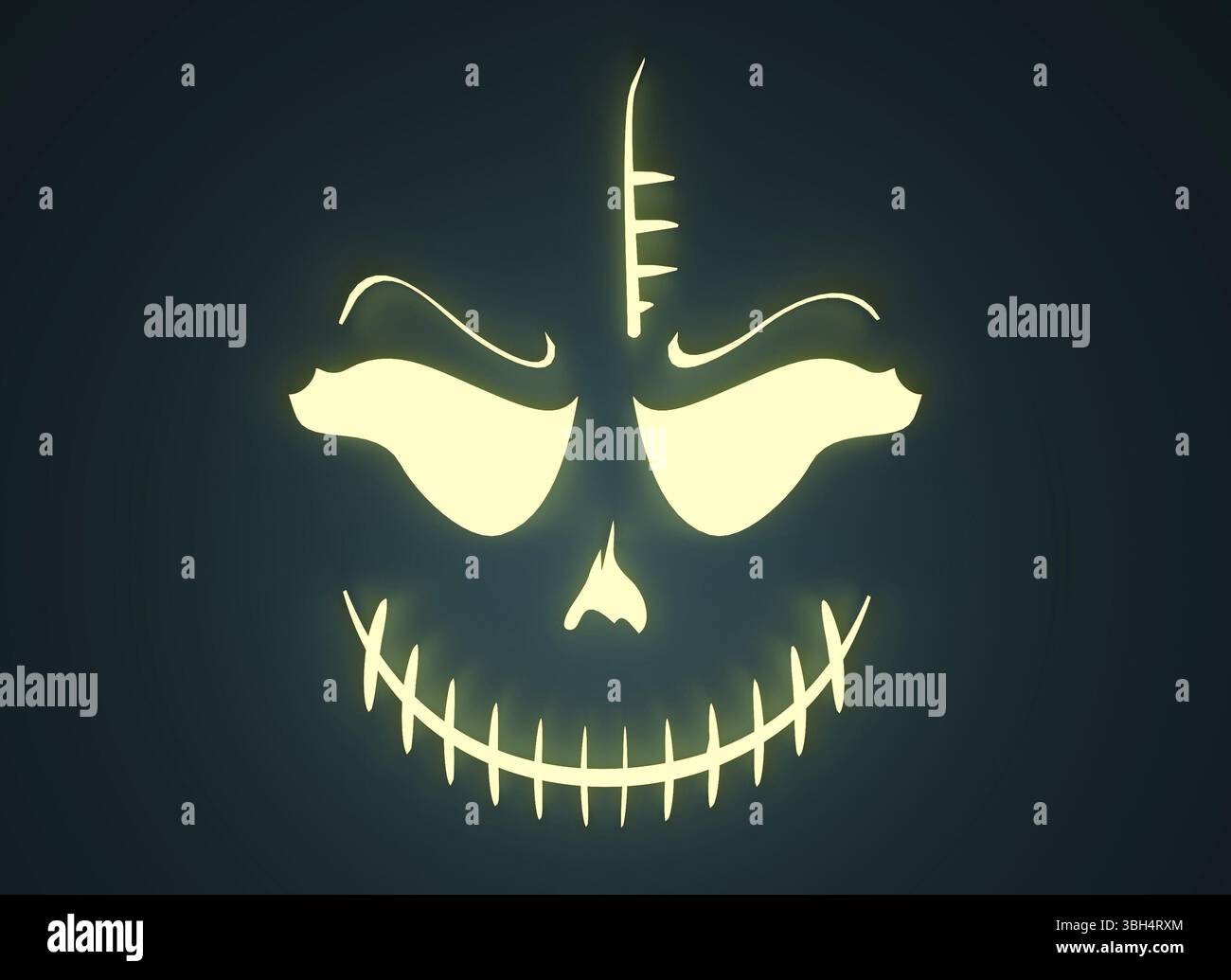 Doodle Skull with Evil Laugh. Simple silhouette. Neon shining. 3D ...