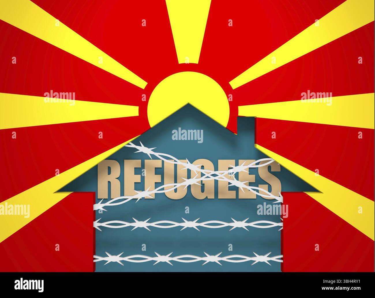 Image relative to migration to European Union. Barbed wire closed home ...