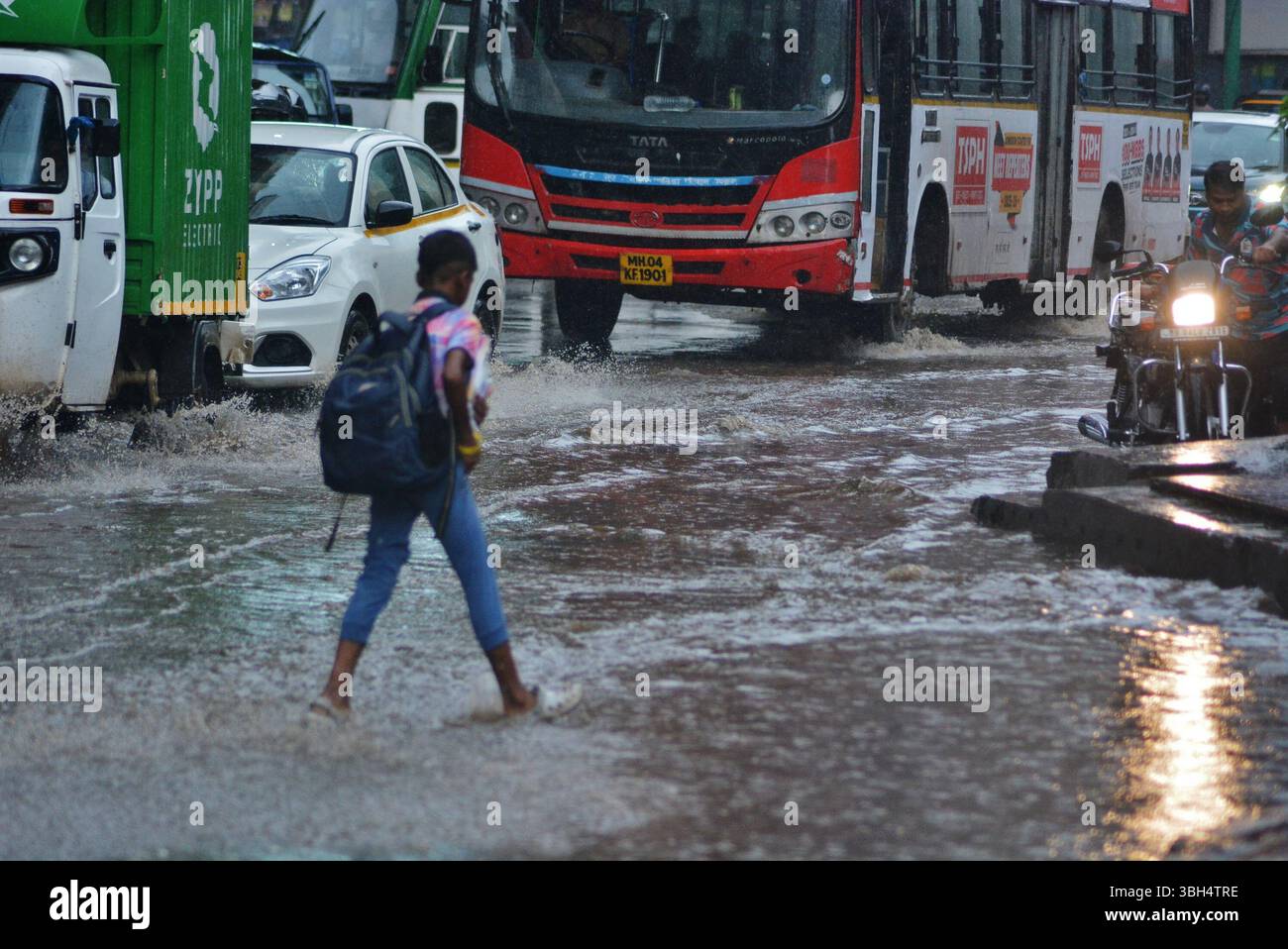 MUMBAI, INDIA - JUNE 7: Due to heavy rains in Thane city, water logging on the road in the ...