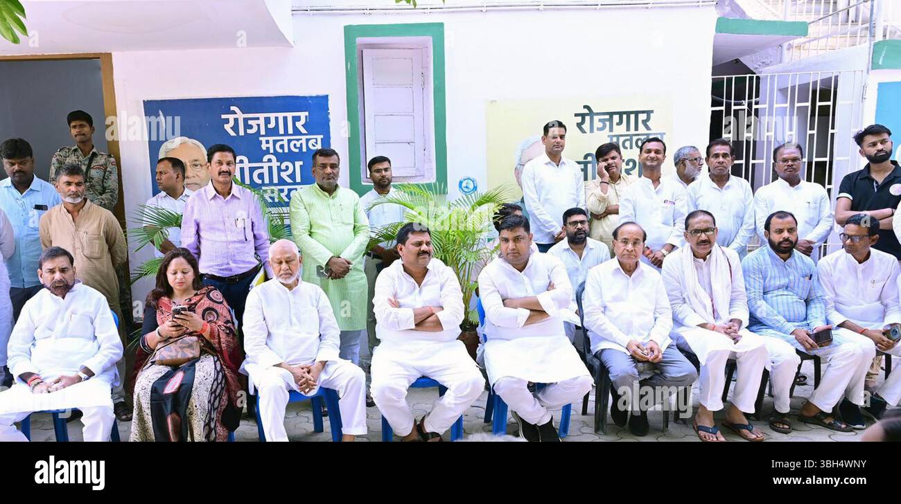 PATNA, INDIA - JUNE 7: Bihar JDU president Umesh Kushwaha and others pay tribute to the dead ...