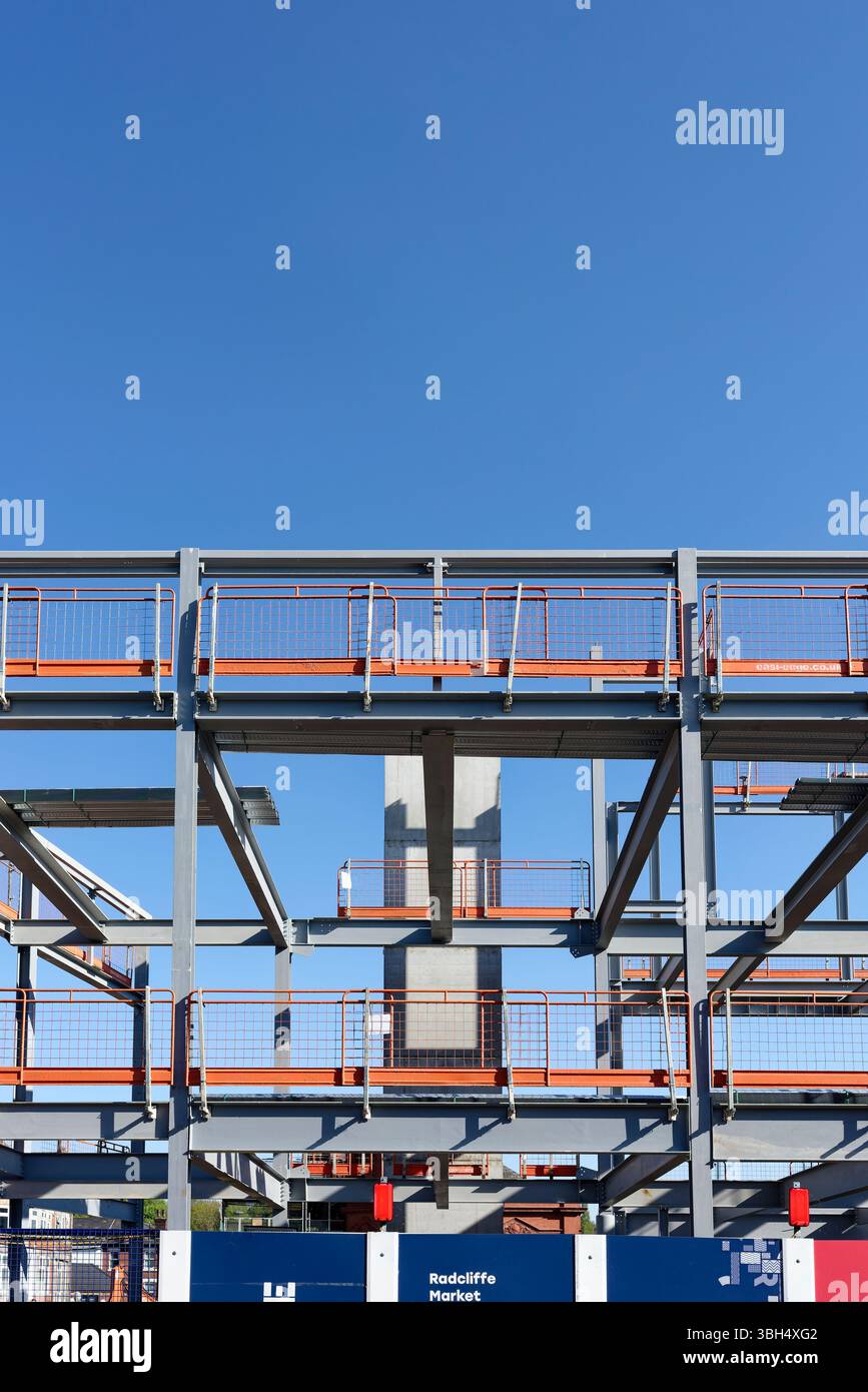 Steel skeleton frame steelwork at Radcliffe civic hub development site ...