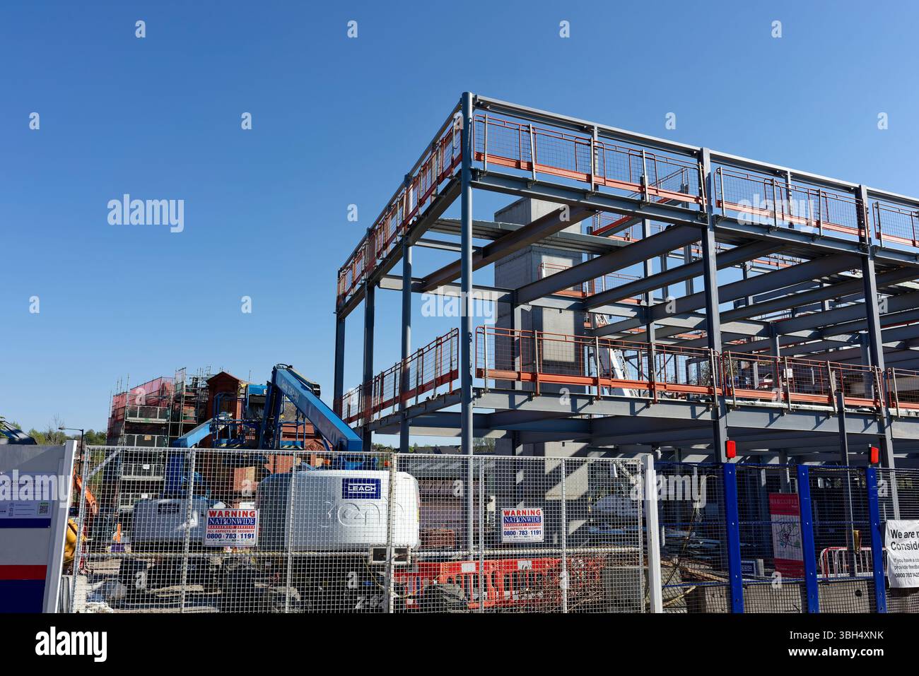 Steel skeleton frame steelwork at Radcliffe civic hub development site ...