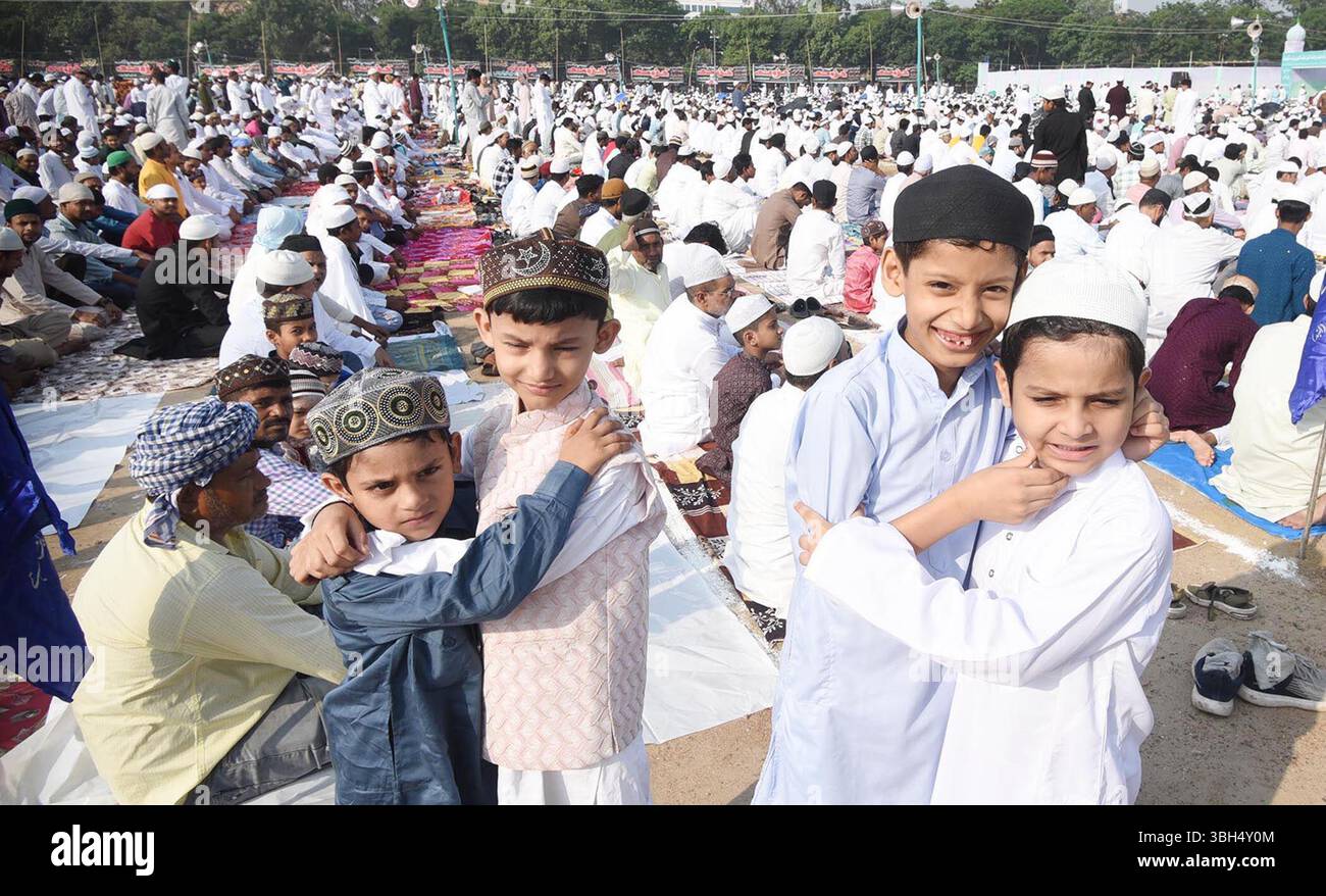 PATNA, INDIA - JUNE 7: Muslim children congratulations to each others ...