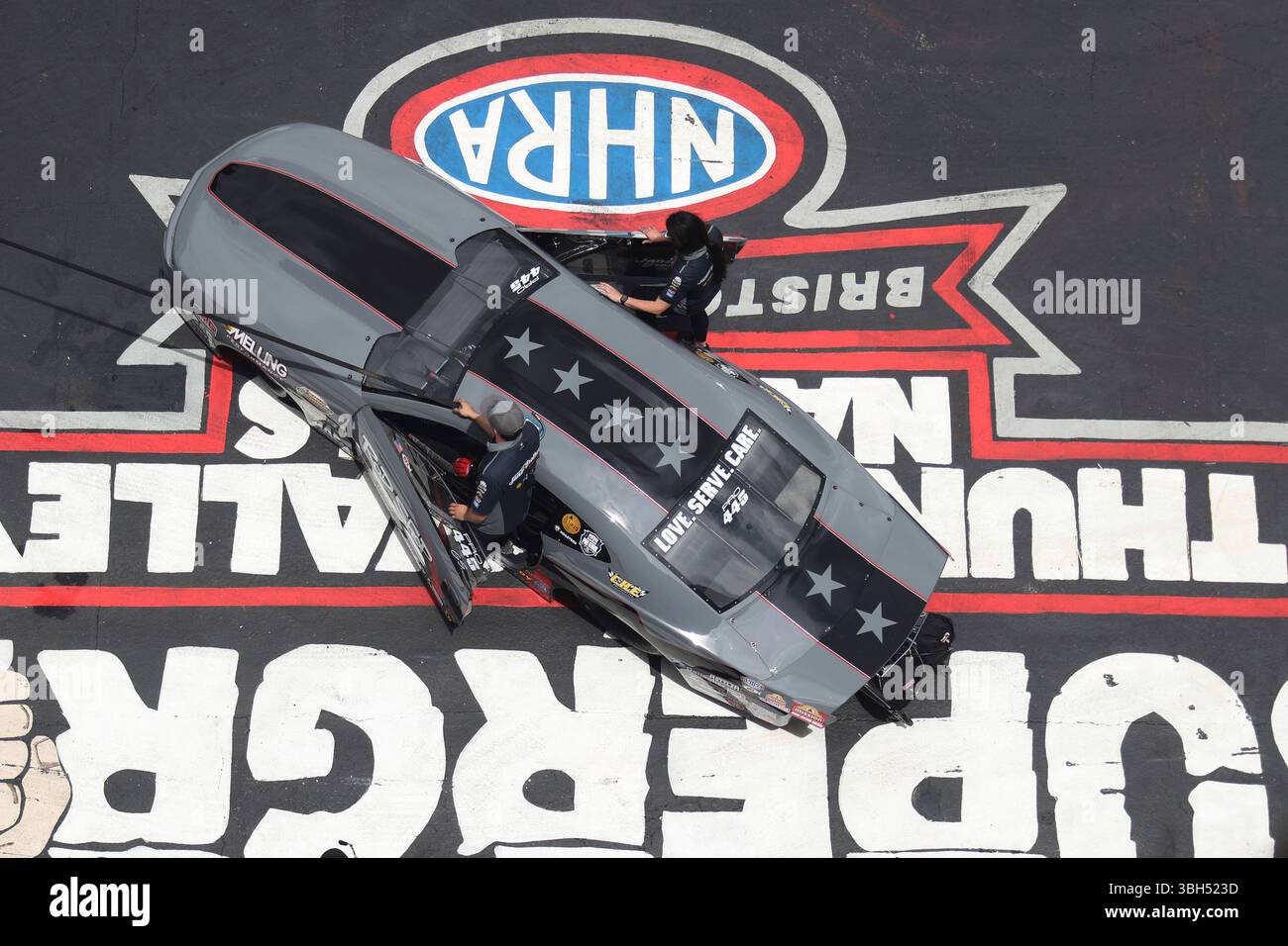 BRISTOL, TN - JUNE 07: Greg Stanfield sits in the staging area during ...