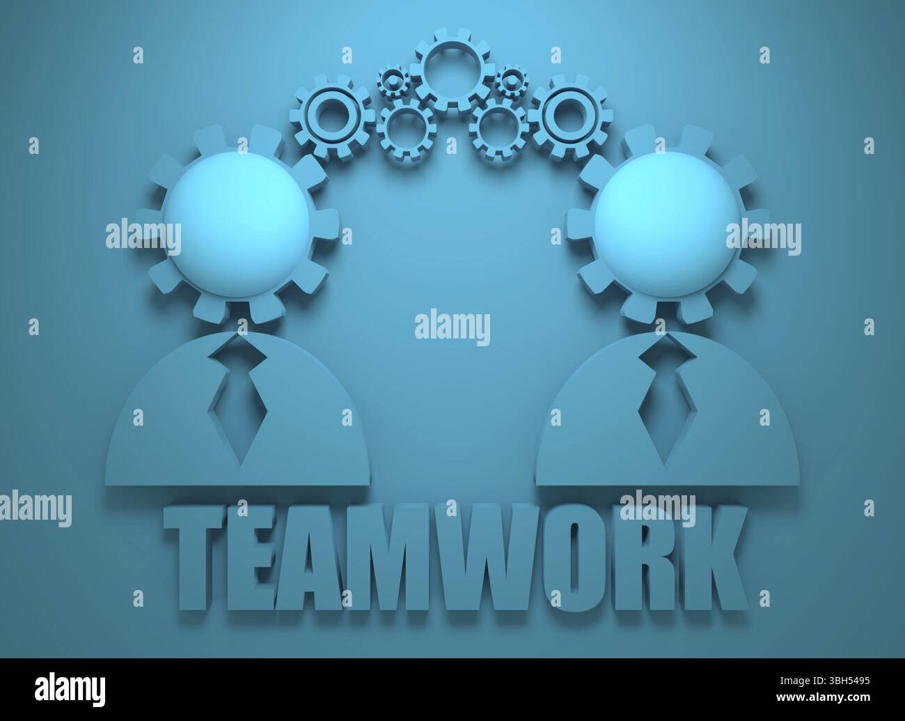 Teamwork design metaphor. Businessman icons connected by cog wheels. 3D ...