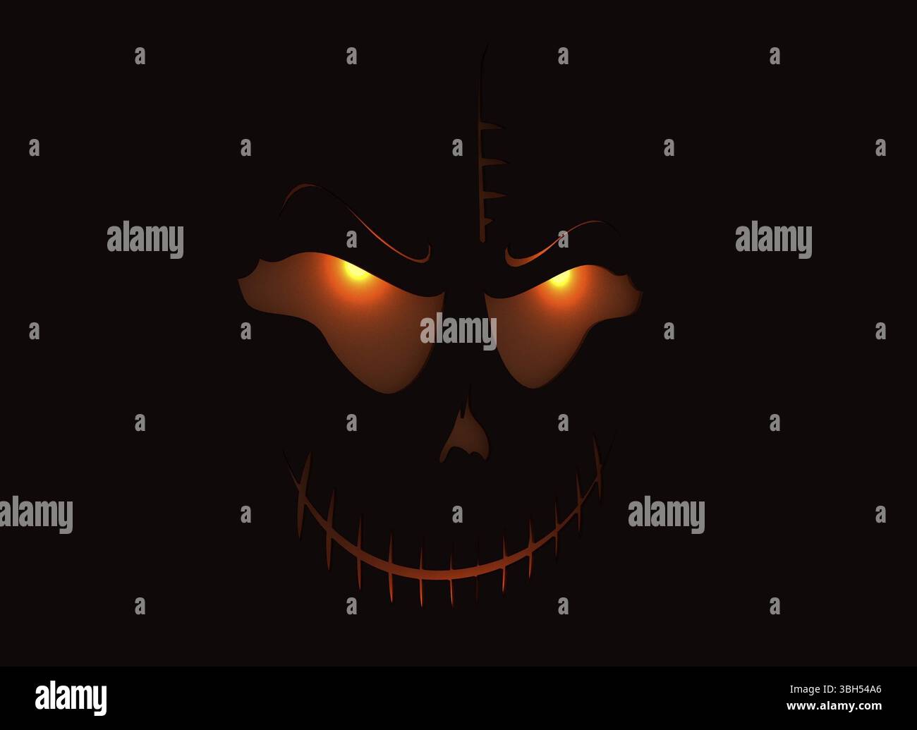 Doodle Skull with Evil Laugh. Simple silhouette. Neon shining. 3D ...