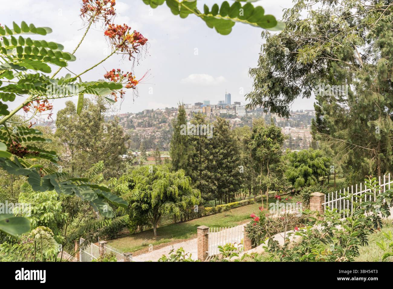 Aerial view of the Kigali, the capita city of Rwanda, from the hills on ...
