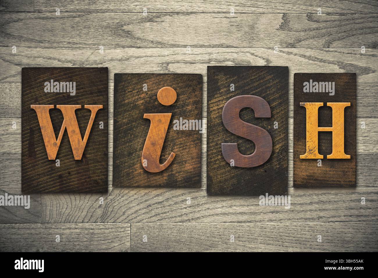 The word WISH written in wooden letterpress type Stock Photo - Alamy
