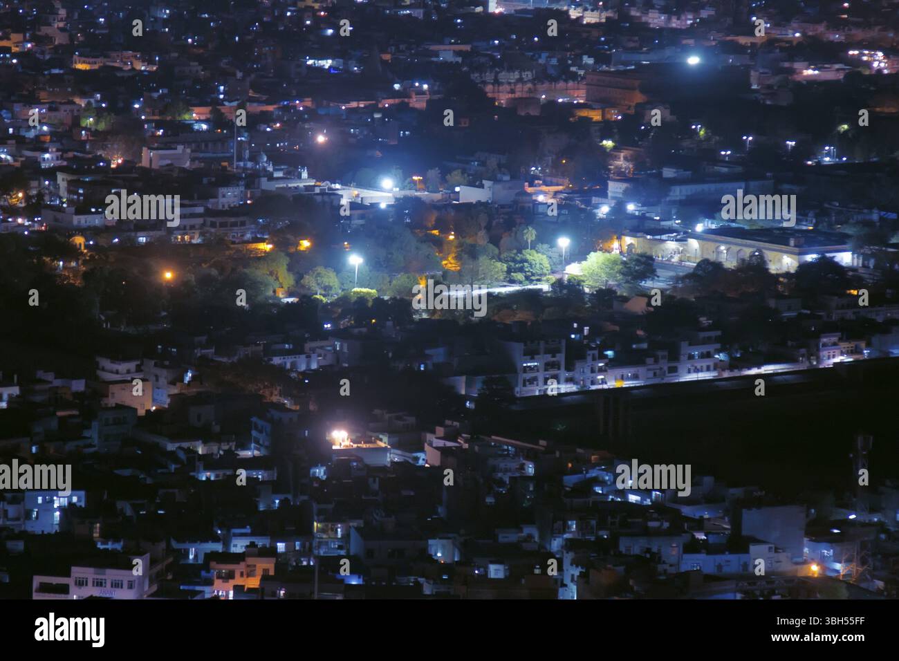 An night aerial view of Udaipur City. One of main tourist center of ...