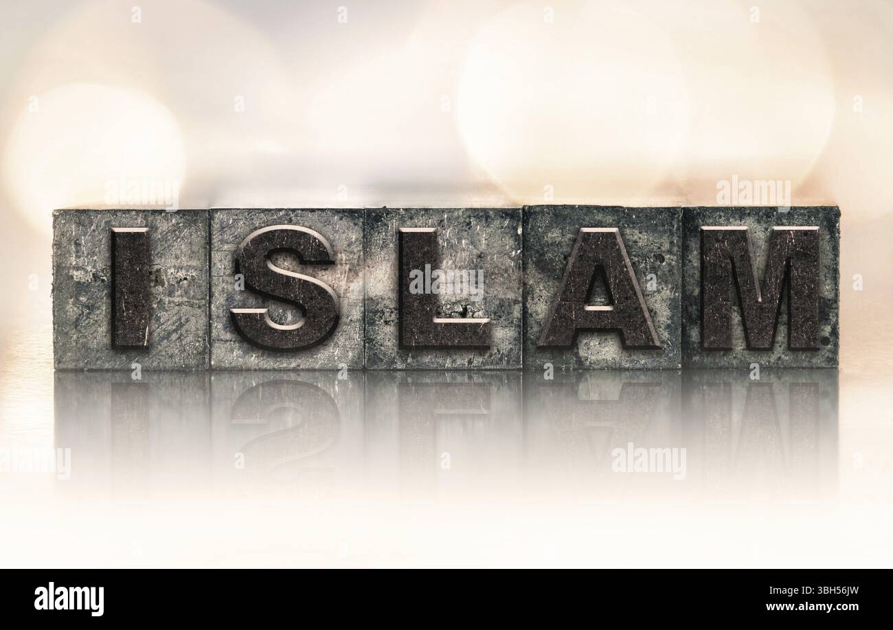 The word ISLAM written in vintage ink stained letterpress type Stock ...