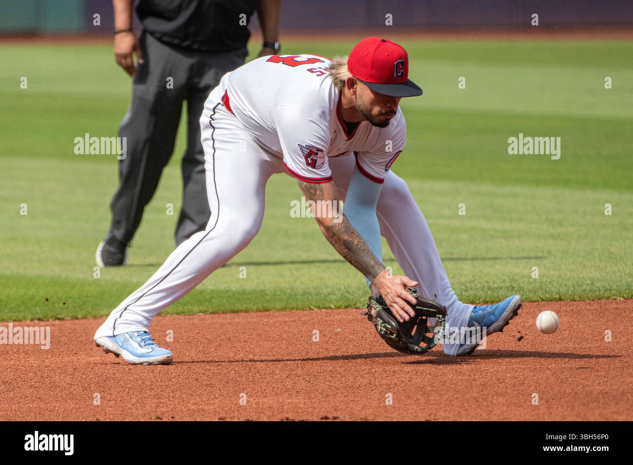 Cleveland Guardians' Gabriel Arias prepares to catch a ground ball by ...