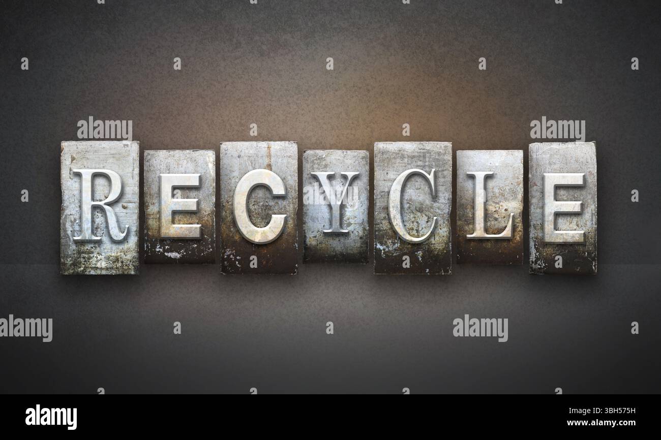 The word RECYCLE written in vintage letterpress type Stock Photo - Alamy