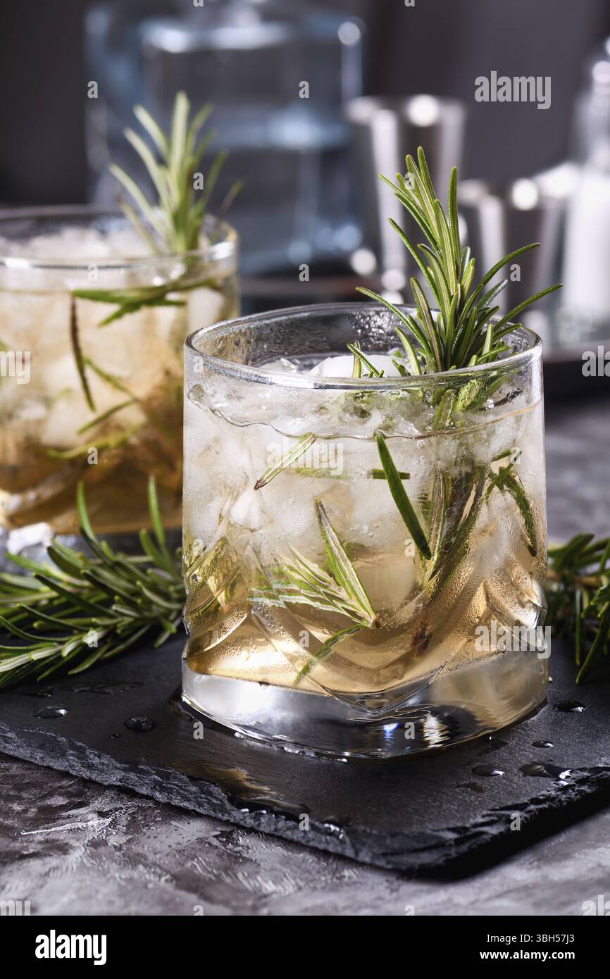 The Rosemary Vodka cocktail consists of maple syrup with a small amount ...