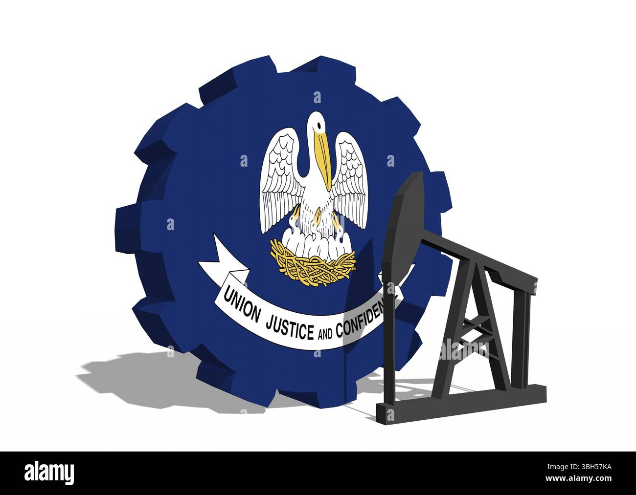Cog wheel with oil pump textured by Louisiana flag. Heavy and mining ...