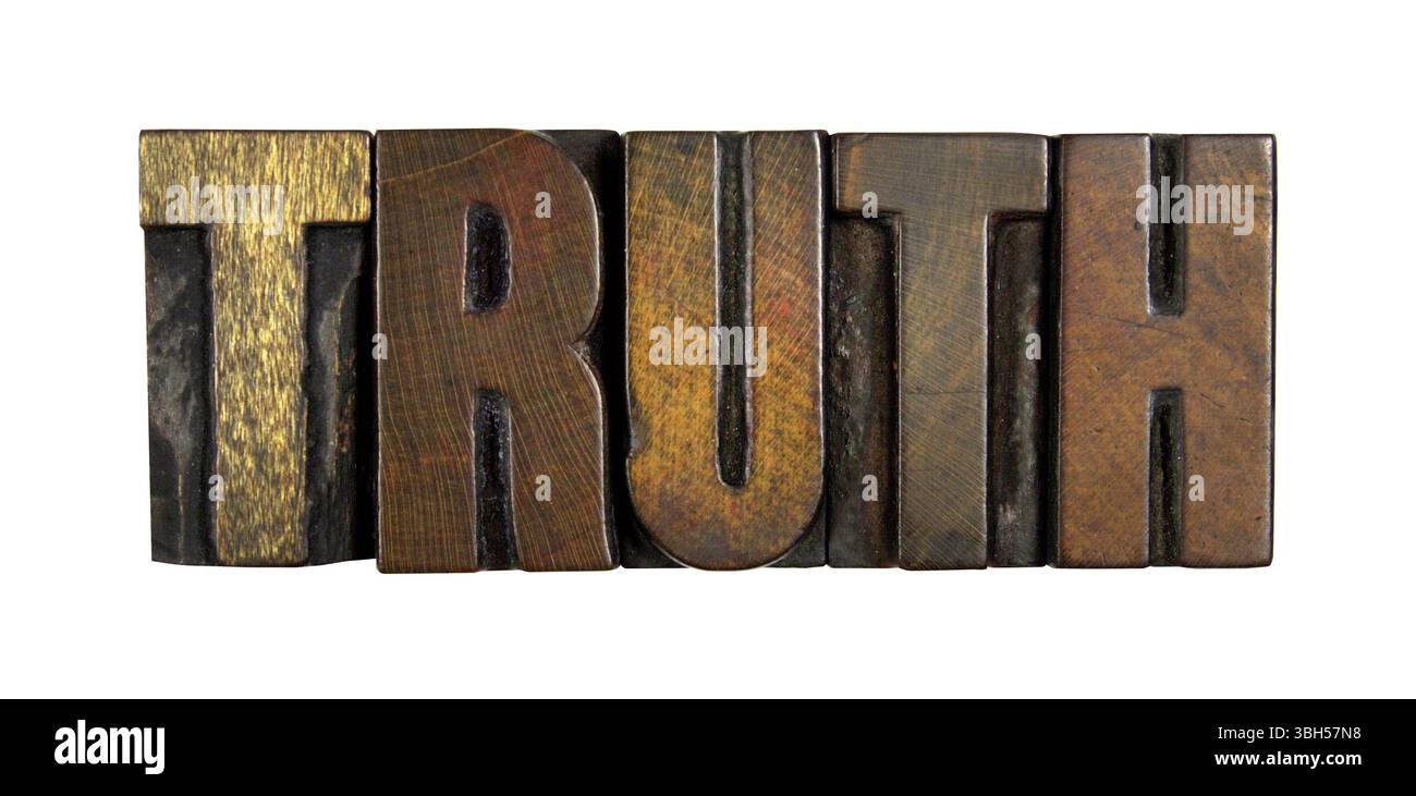 The word TRUTH written in vintage letterpress type isolated on white ...