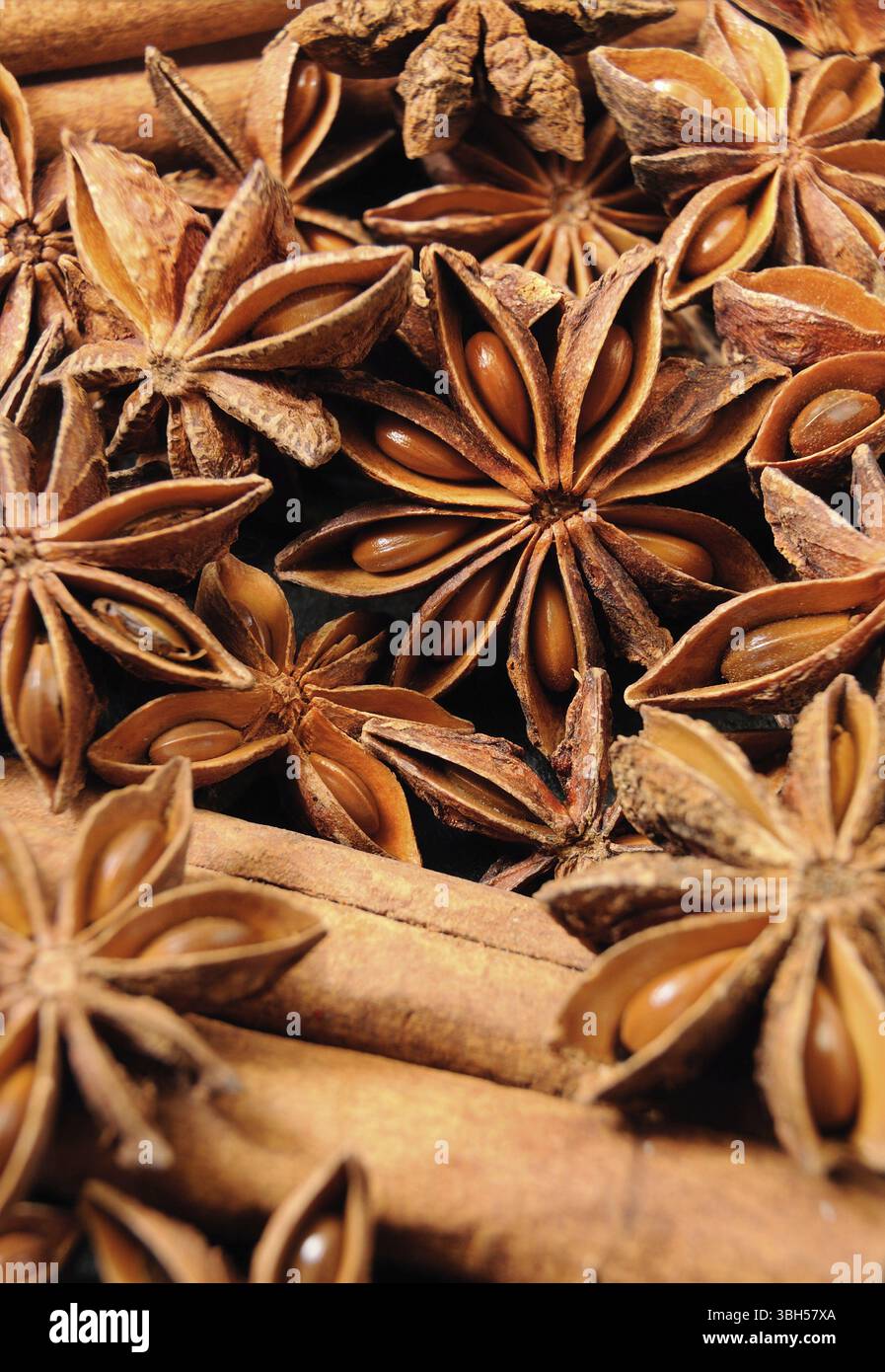 Background texture of several star anise fruits and seeds Stock Photo ...