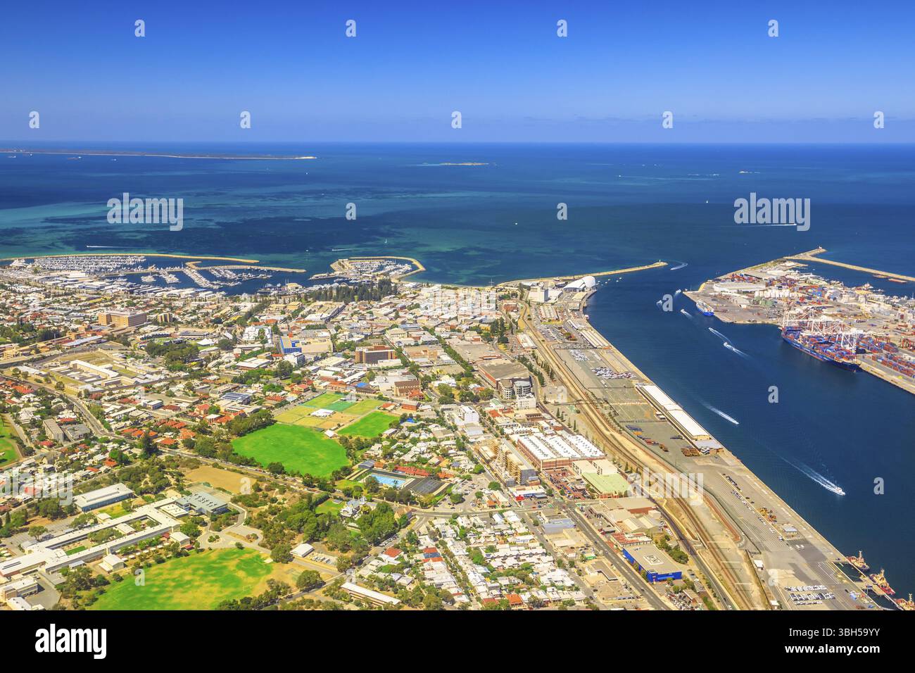 Aerial view of Fremantle Harbour, the Western Australia's largest and ...