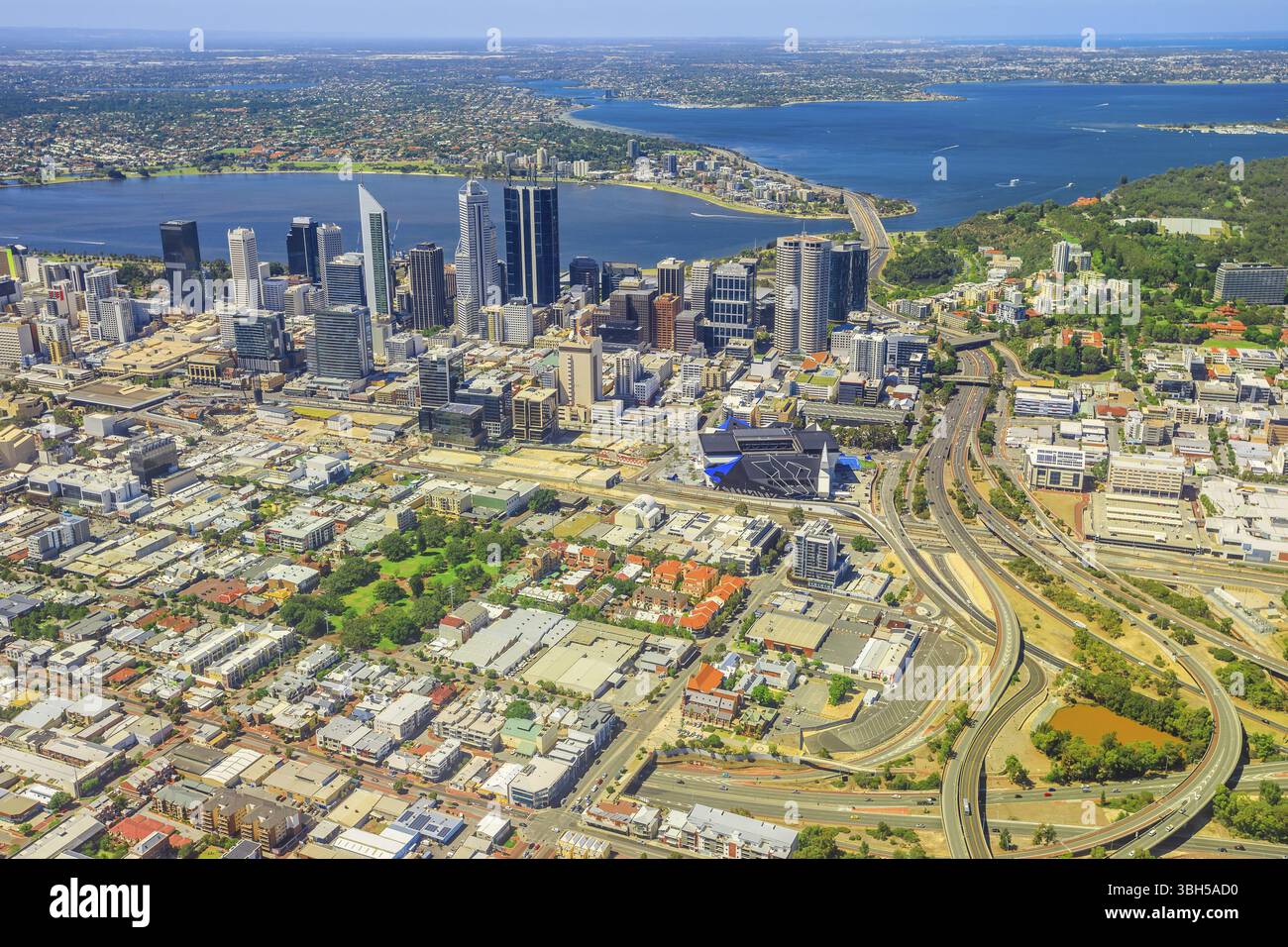Aerial view of Perth Downtown and Skyline in Australia. Scenic flight ...