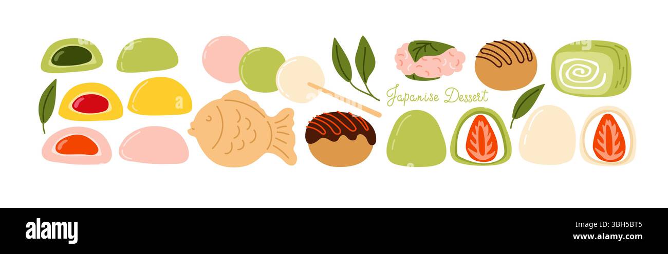 Colorful assortment of traditional Japanese desserts displayed ...