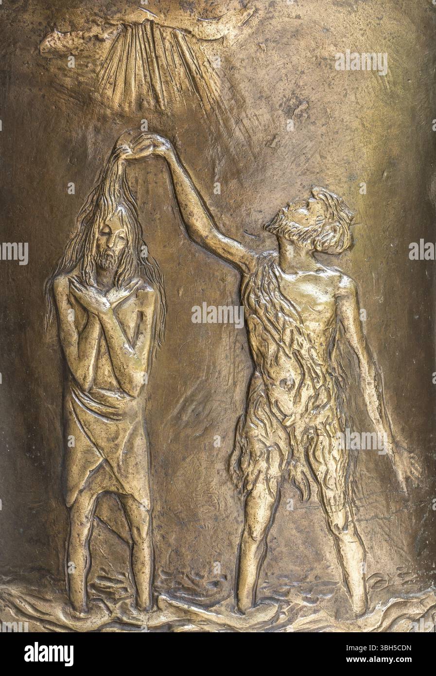 Copper bas-relief depicting the baptism of Jesus by John the Baptist ...