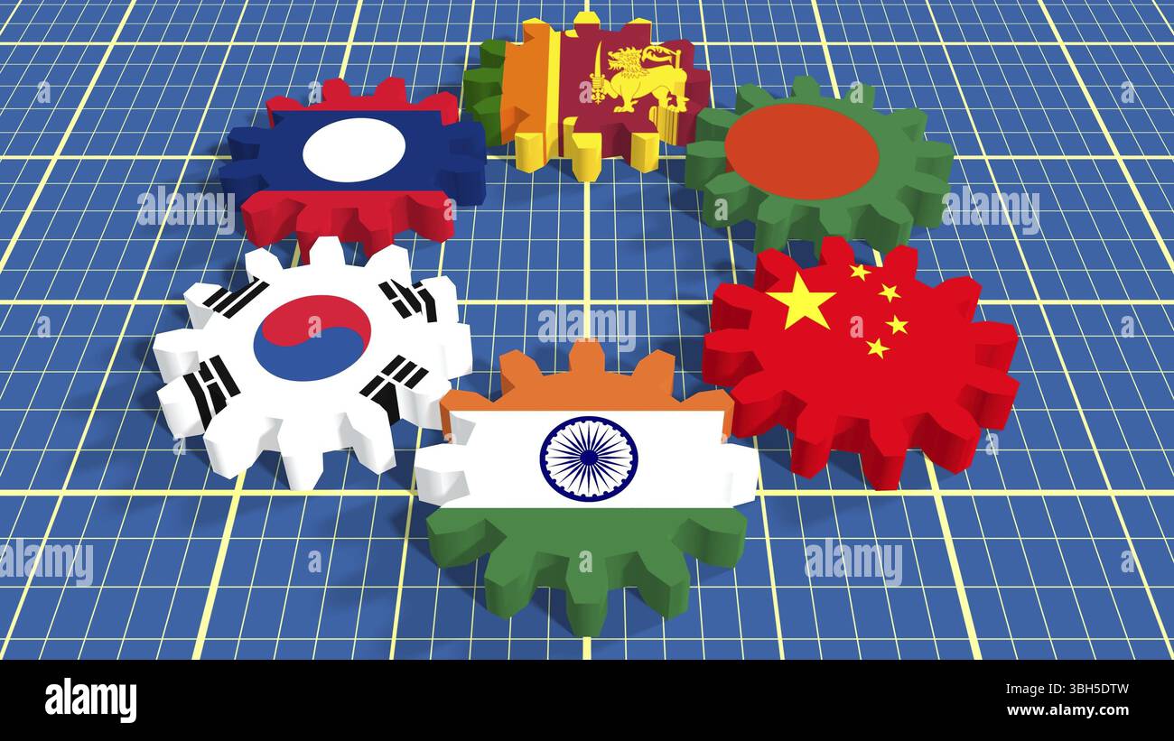 Asia-Pacific Trade Agreement. Politic and economic union members flags ...